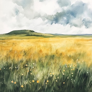 10 Printable Meadow Landscape Art, Watercolor Art, Meadow Plains ...