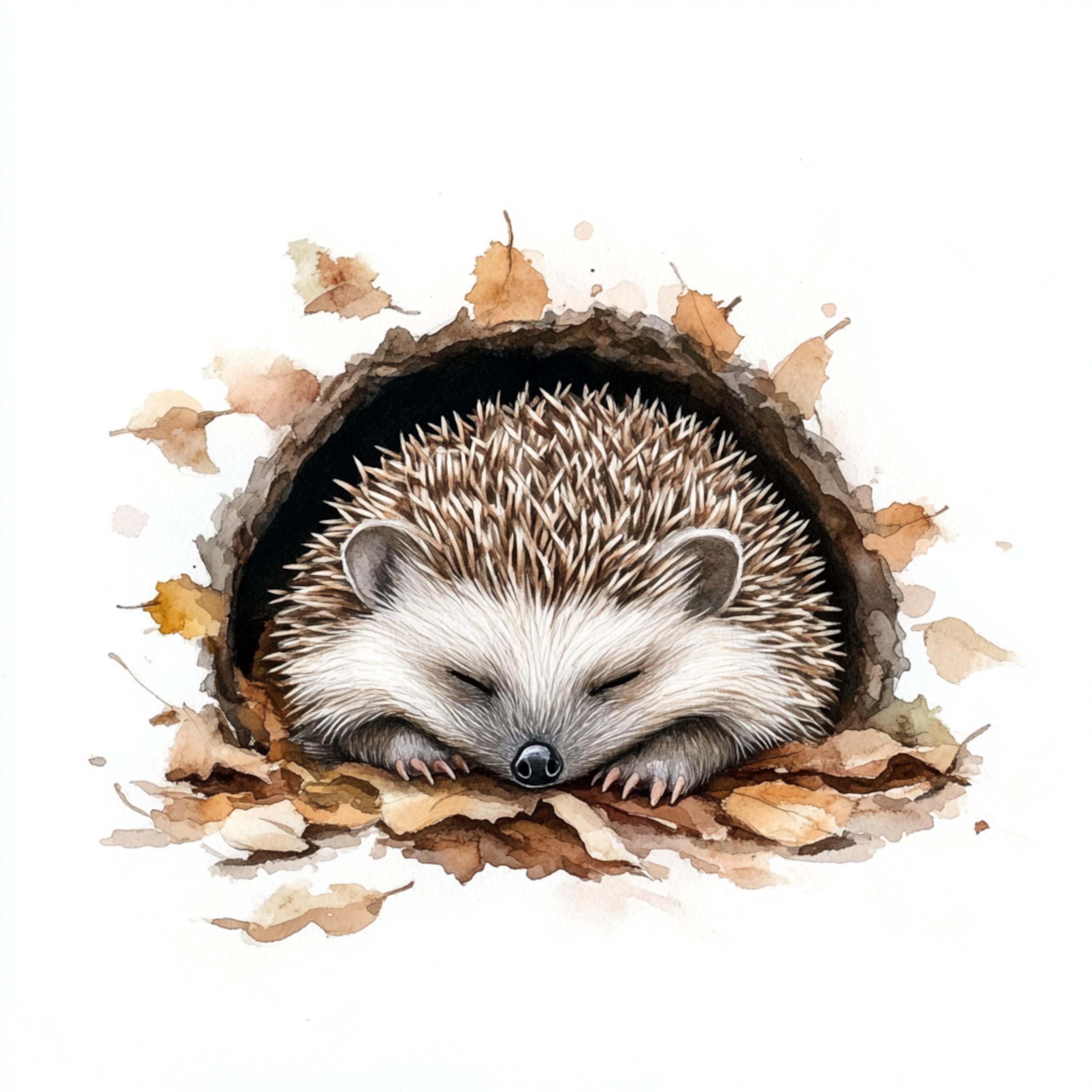 10 Printable Sleeping Hedgehog, Watercolor Hedgehog Hole, Cute Clipart ...