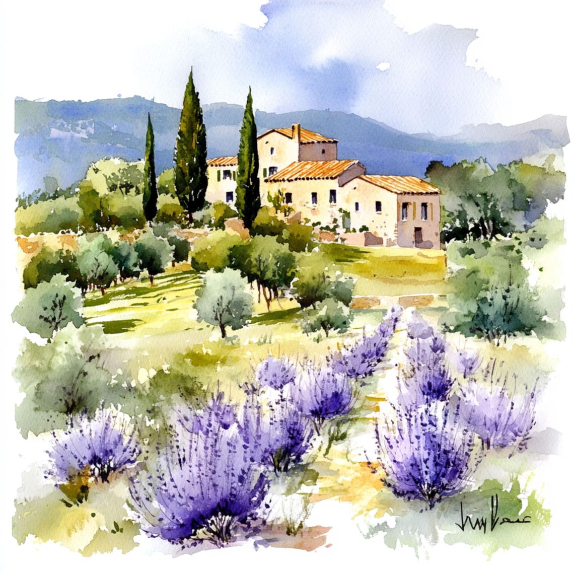 Printable Provence France Landscape Art, Provence Art, Green France ...