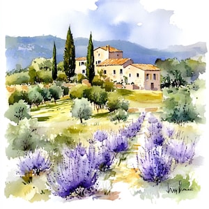 Printable Provence France Landscape Art, Provence Art, Green France ...