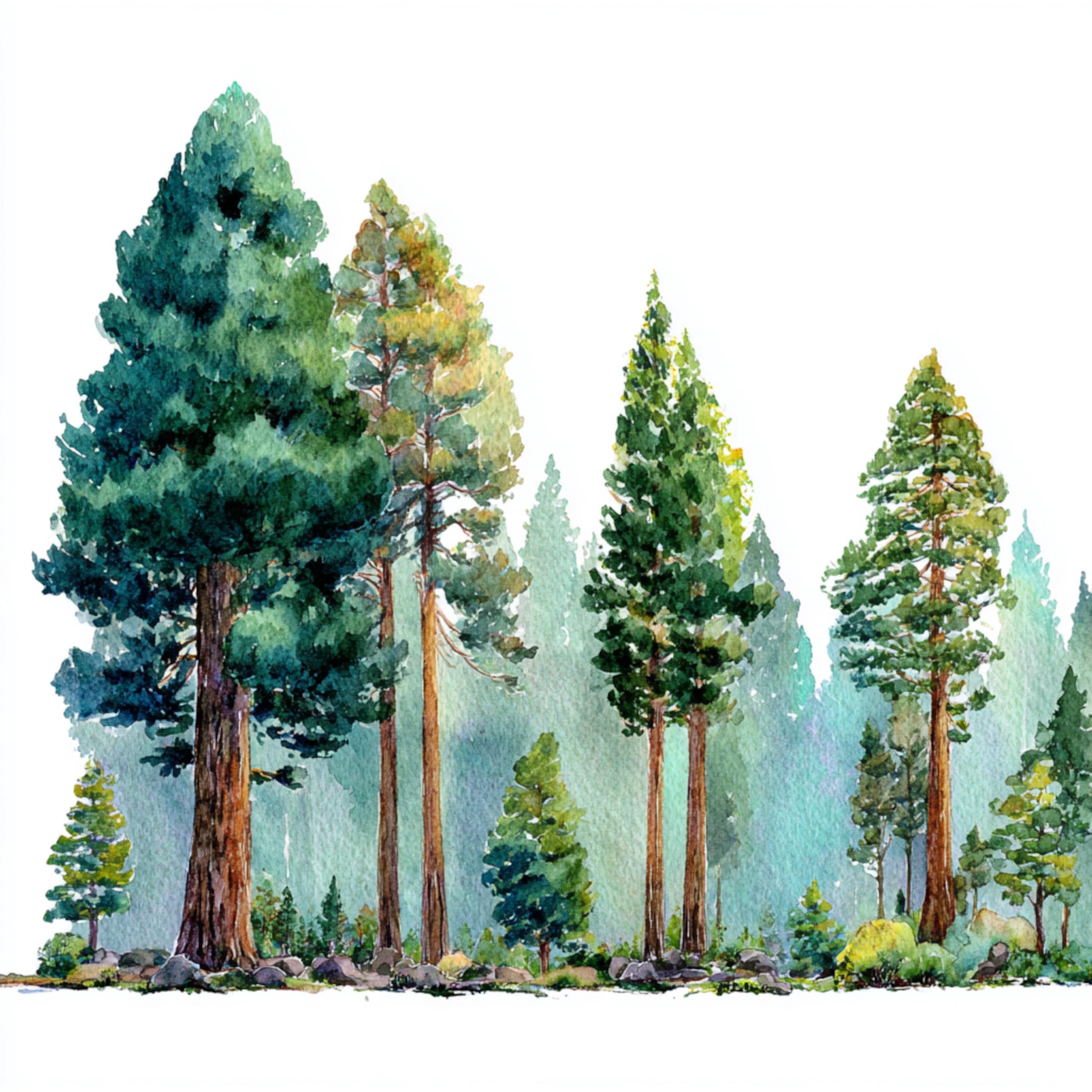 10 Printable Sequoia Forest, Watercolor Tree, Sequoia Landscape Art ...