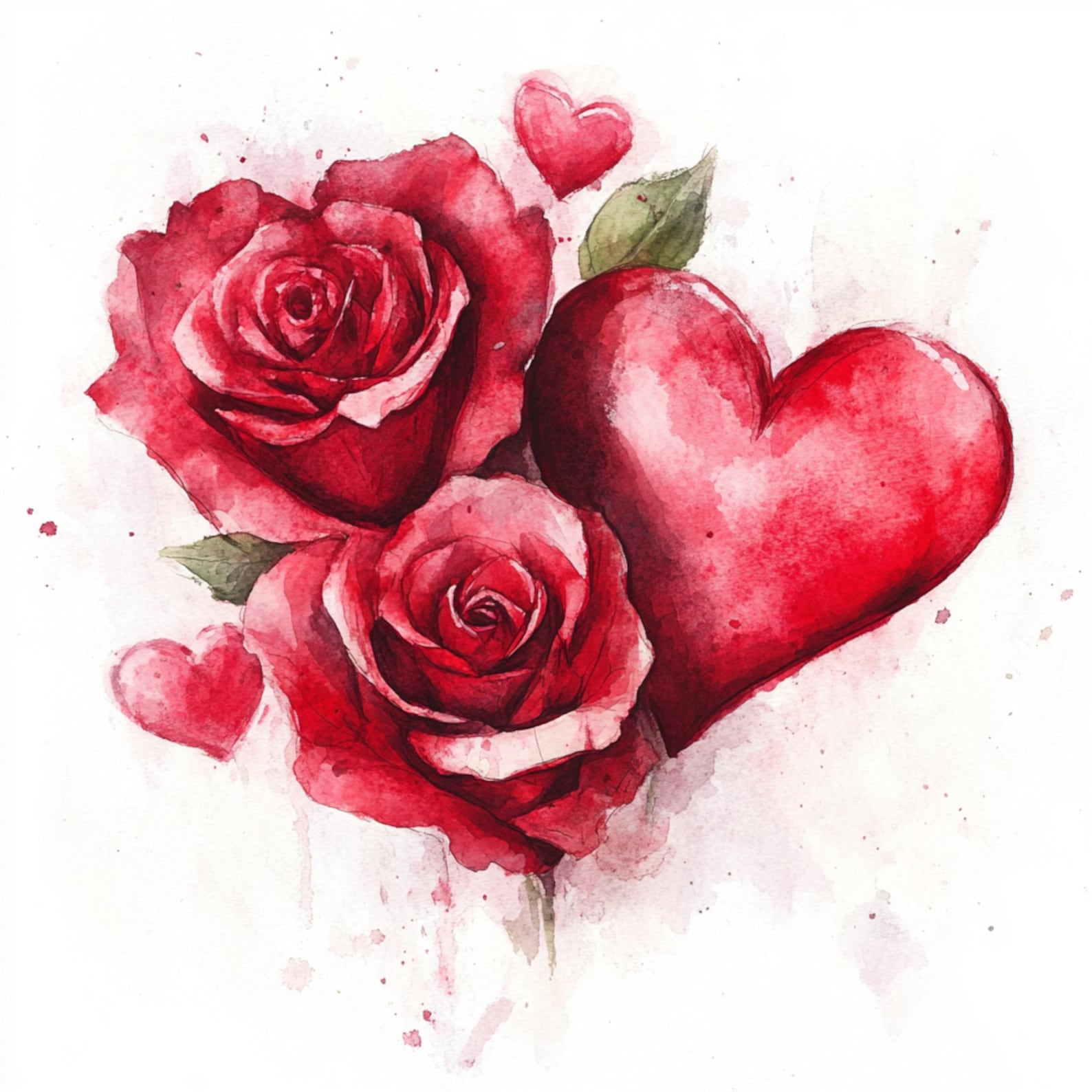 Printable Roses Heart Decor, Watercolor Images, Red Roses Art, Clip Art ...
