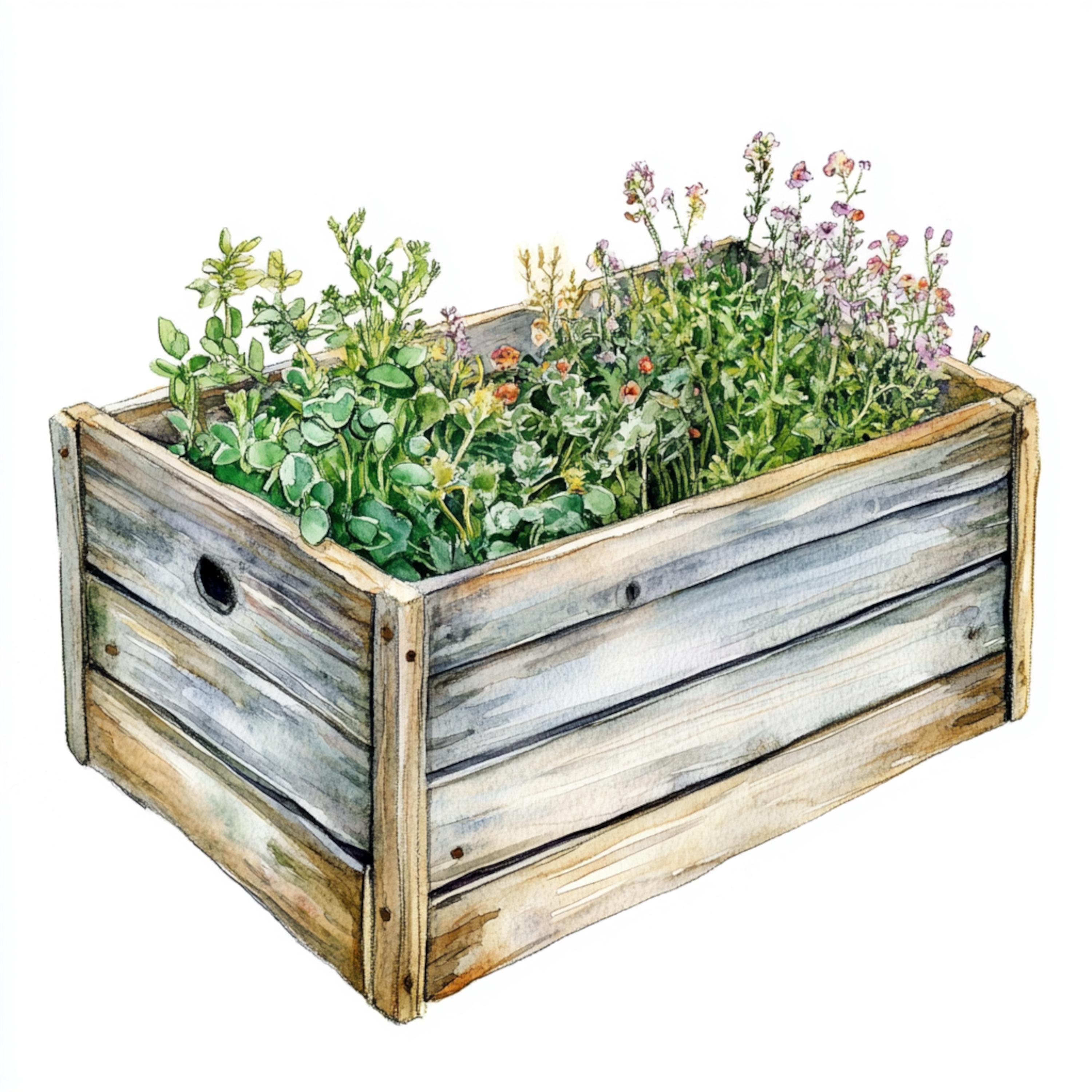 Printable Flowers in Wooden Box Art, Garden Wooden Box Watercolor ...
