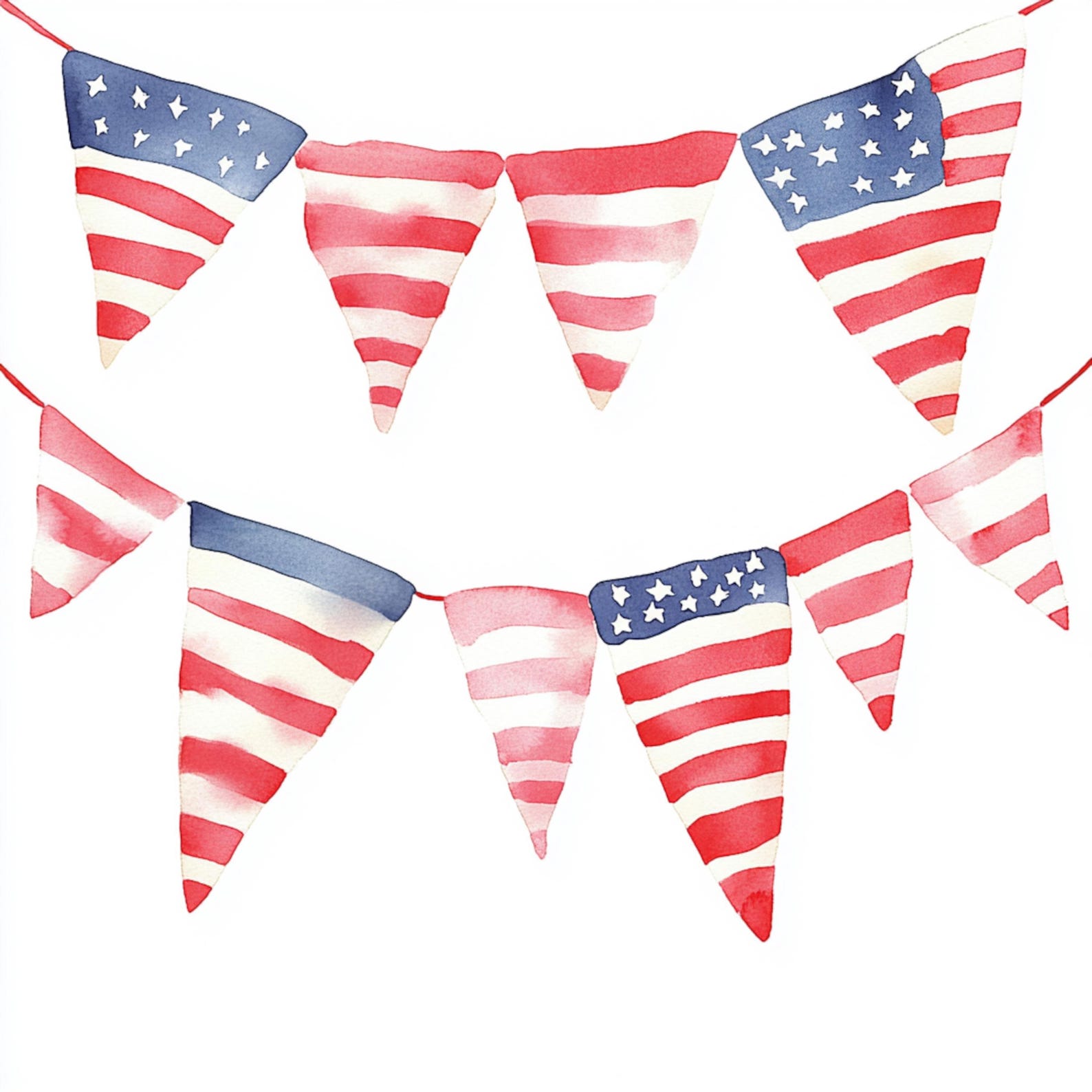 10 Printable USA Flag Garlands, Watercolor Garlands, American Flag ...