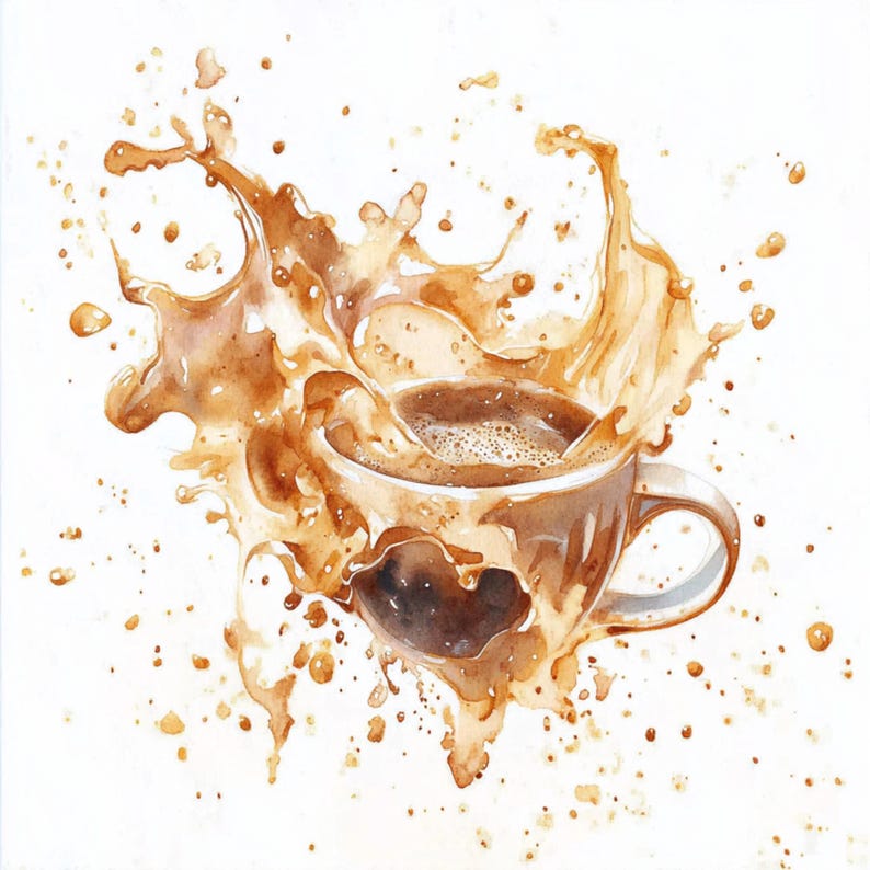 Printable Coffee Splash Art, Watercolor Images, Coffee Splash Print ...