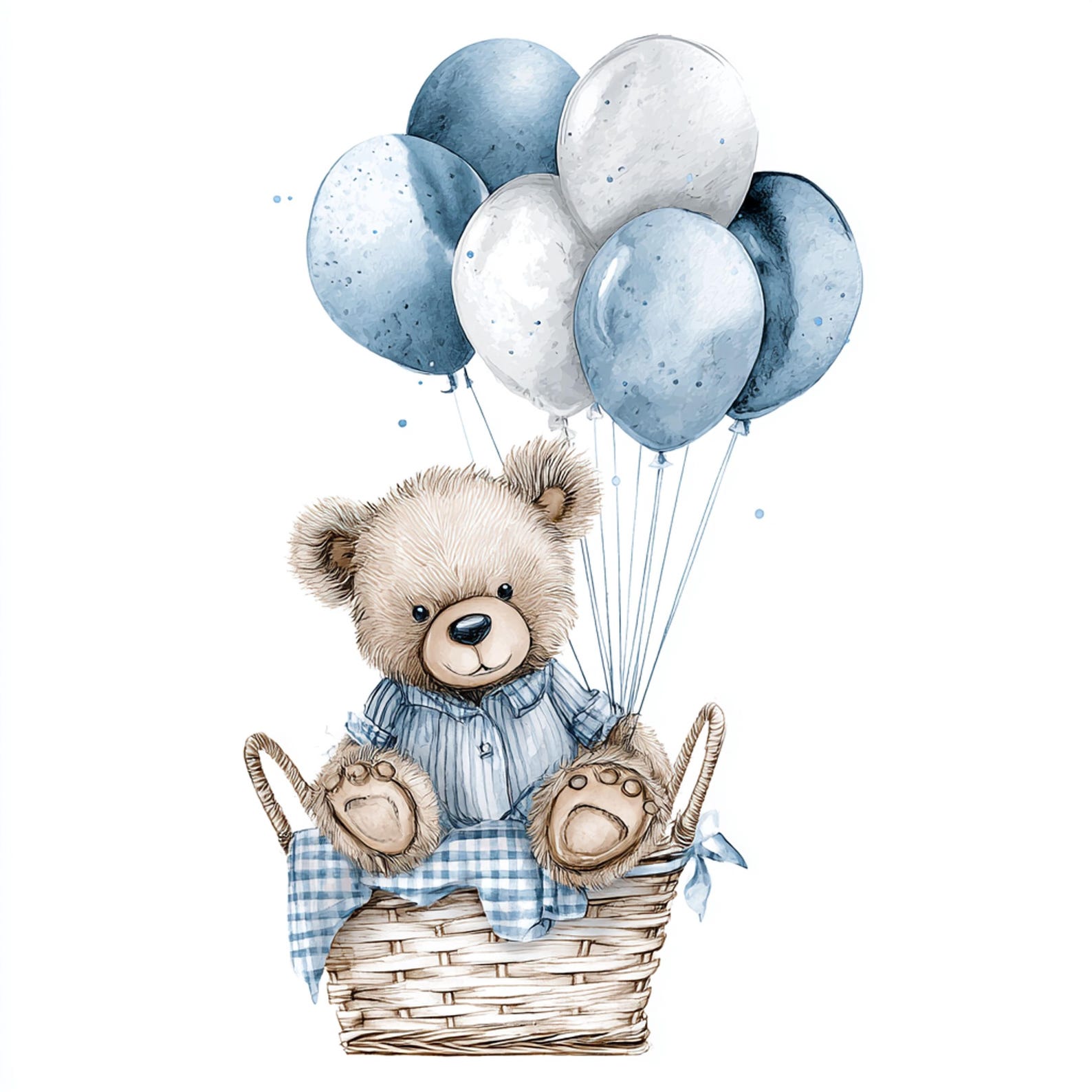 12 Printable Teddy Bear, Watercolor Teddy, Celebration Decor, Blue ...
