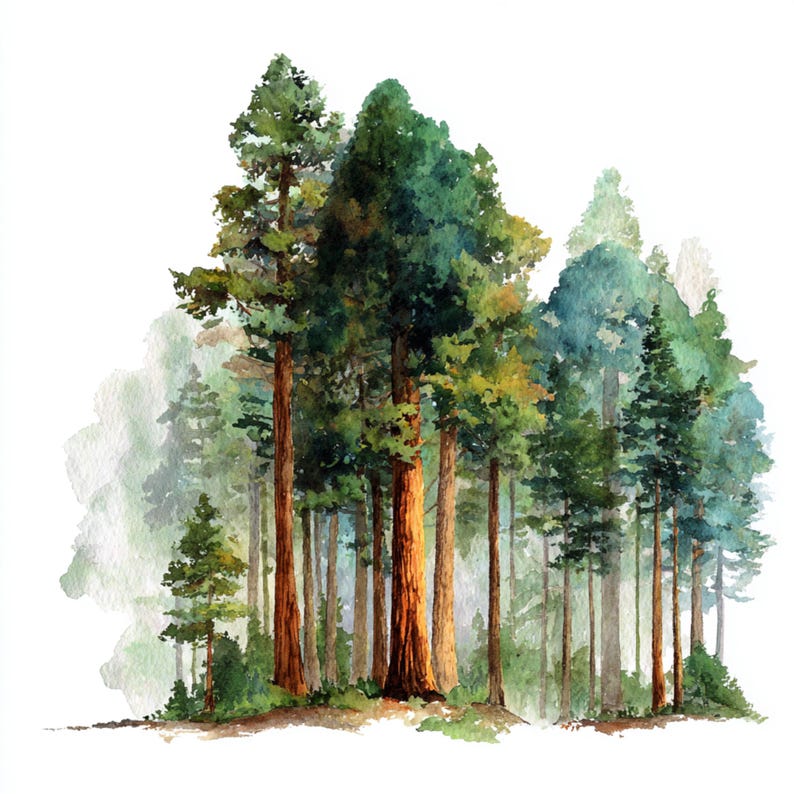 10 Printable Sequoia Forest, Watercolor Tree, Sequoia Landscape Art ...