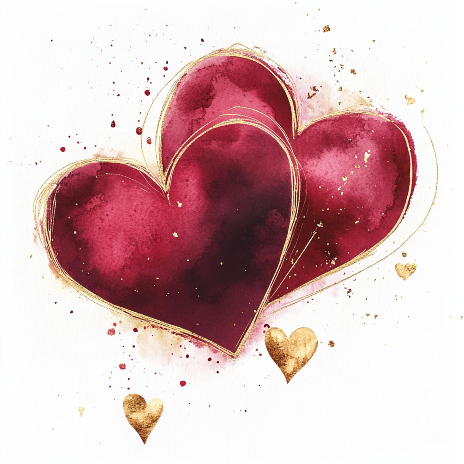 Printable Burgundy and Gold Hearts, Watercolor Burgundy Gold Hearts ...