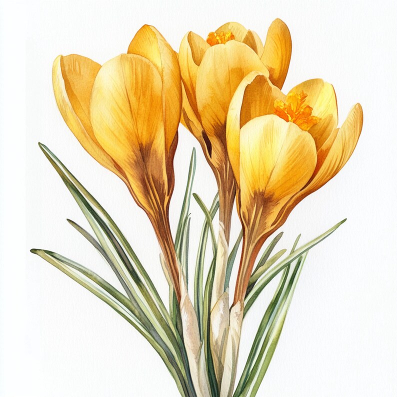 Printable Yellow Crocus Flower Decor, Crocuses Watercolor Images ...