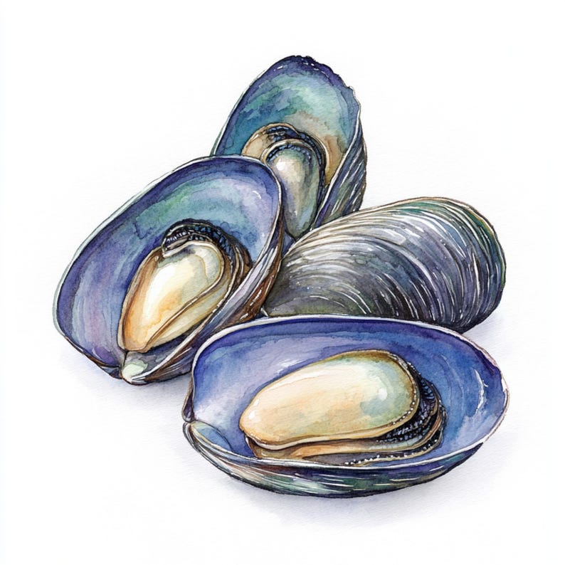 10 Printable Mussels Clipart, Seashell Watercolor, Nautical Clipart ...