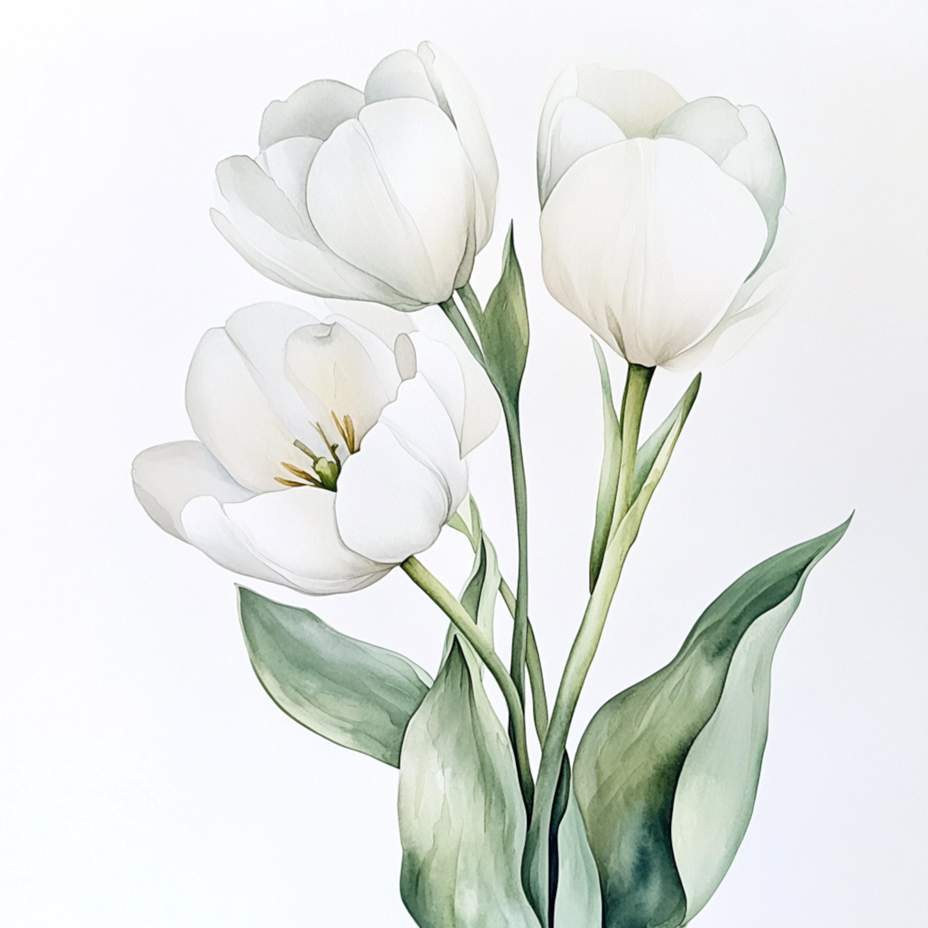 10 Printable Tulips Art, Watercolor Tulips, White Tulips, Botanical ...