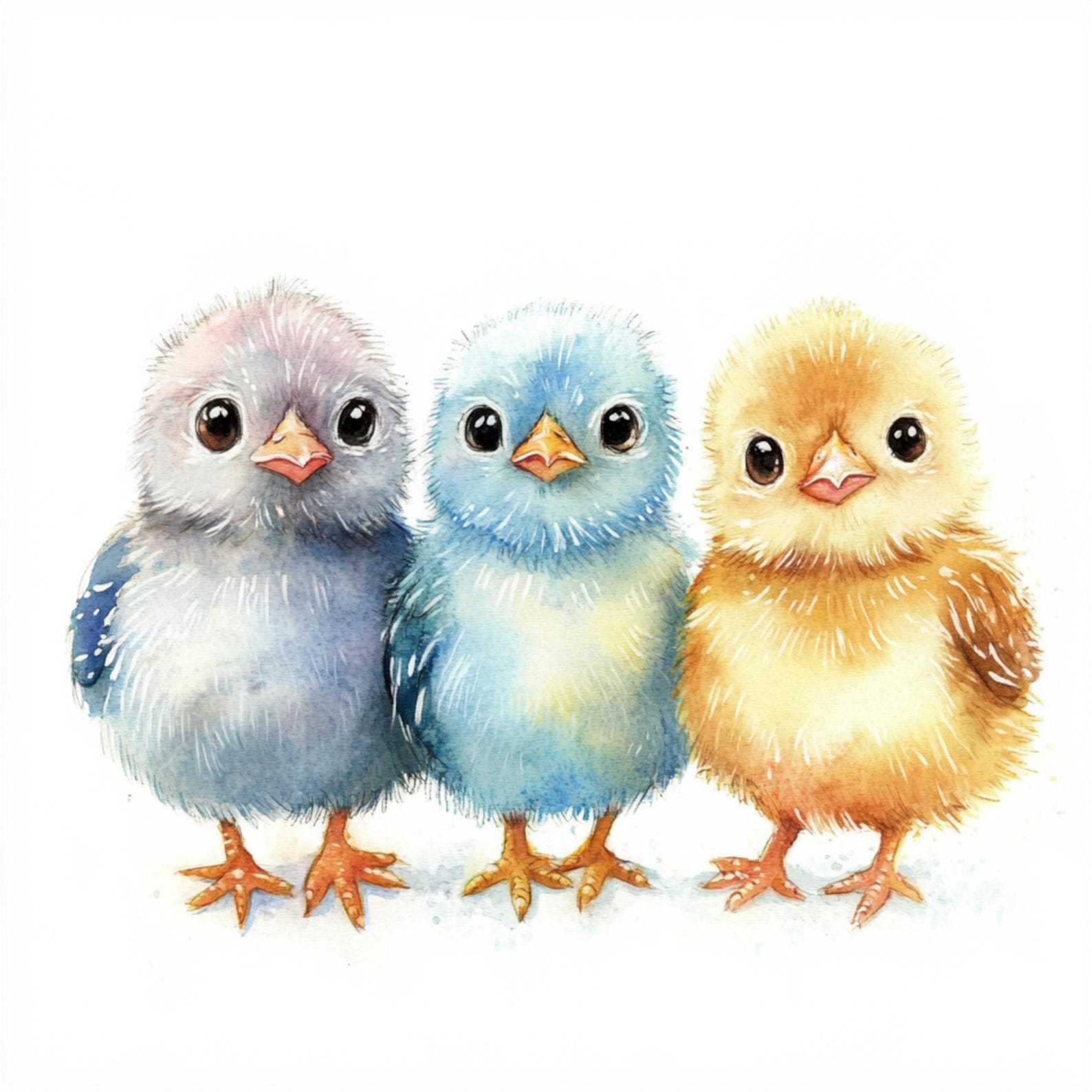 10 Printable Chicks Art, Watercolor Fluffy Chicks, Gift Decor, Autumn ...