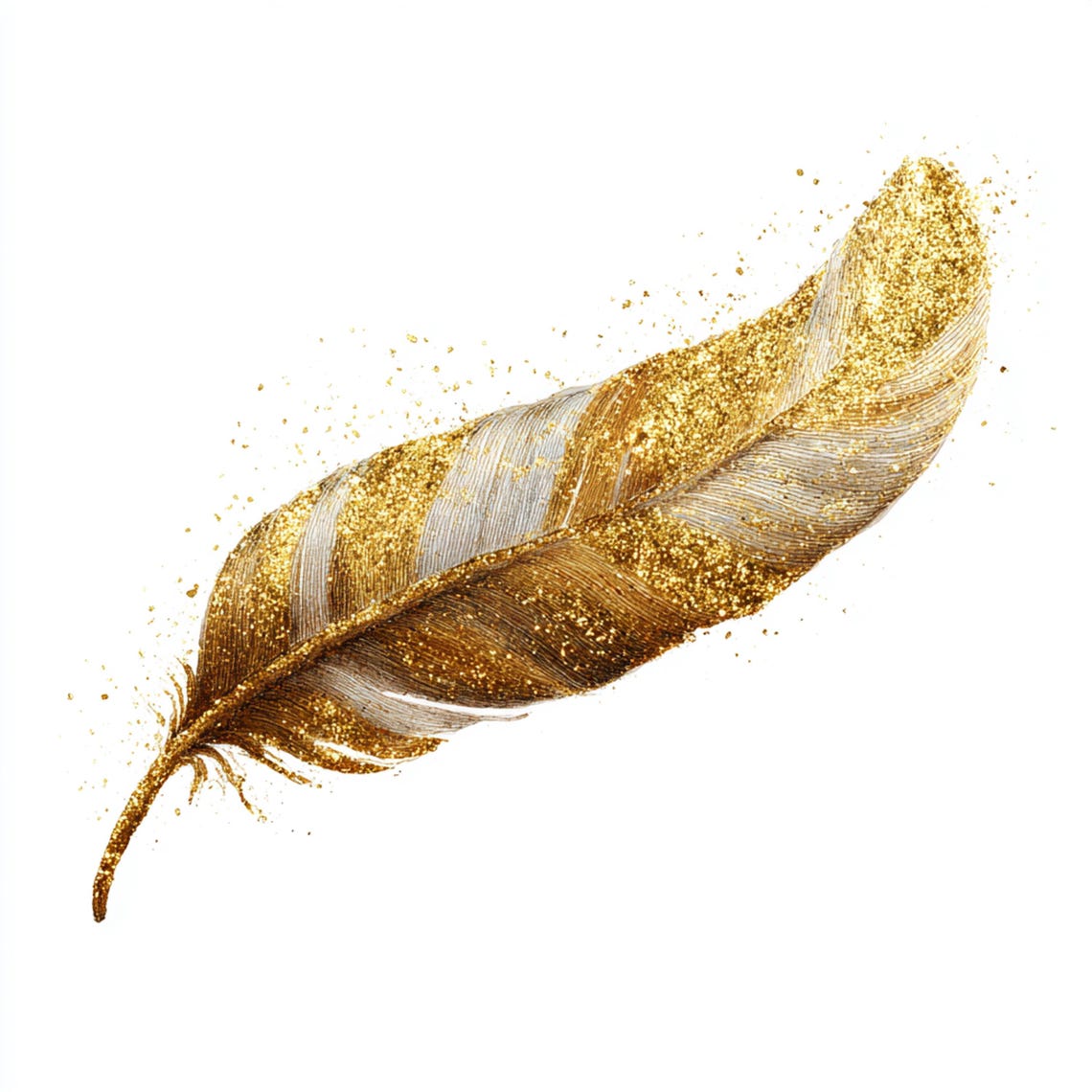 11 Printable Feather, Watercolor Gold Feather Jpgs, Glitter Gold ...