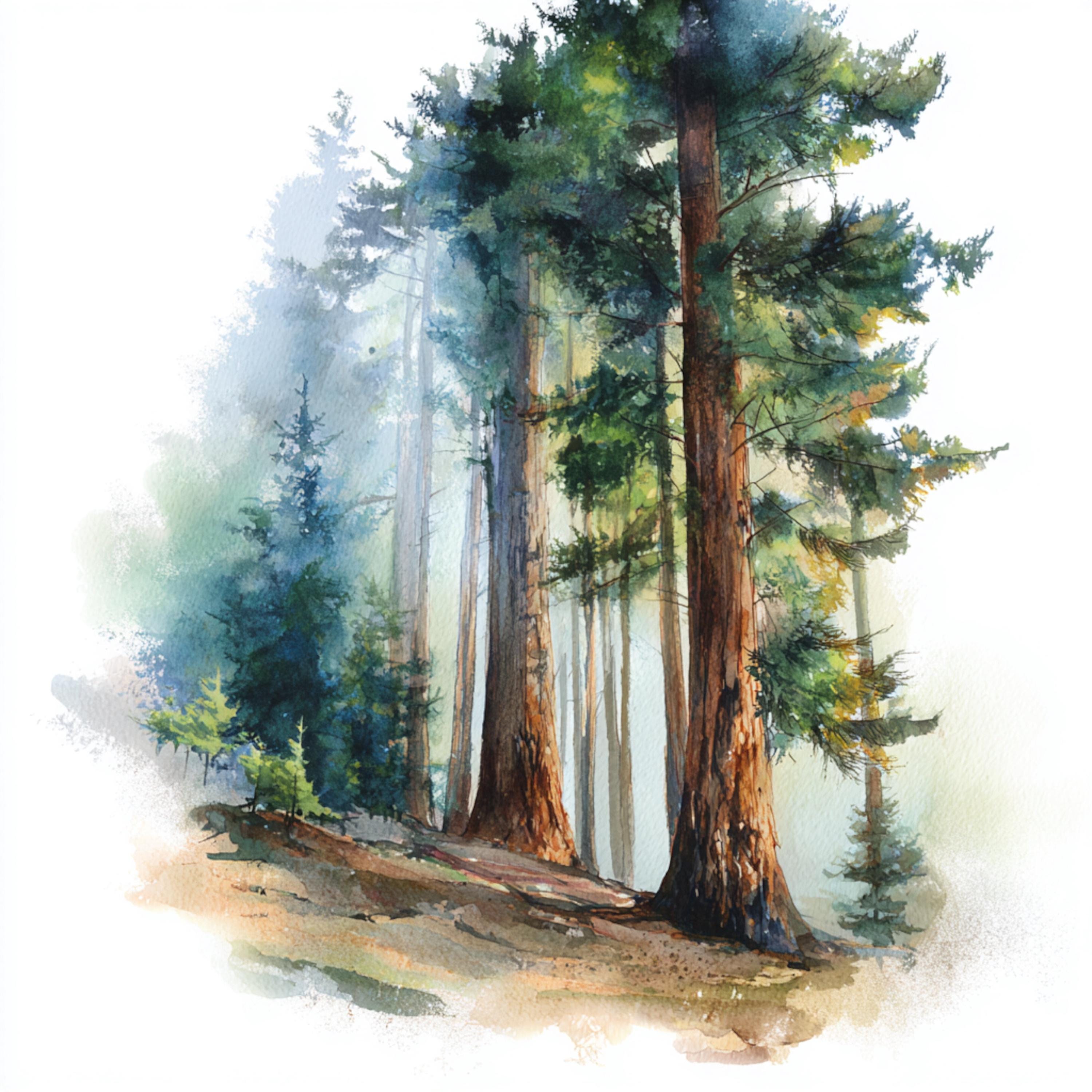 10 Printable Sequoia Forest, Watercolor Tree, Sequoia Landscape Art ...