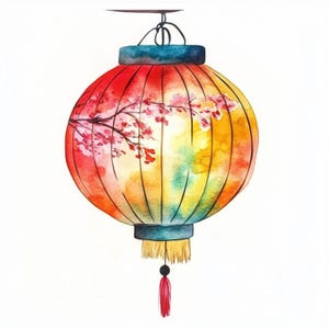 Printable Chinese Lantern, Watercolor Chinese Lantern, Printable Jpgs ...