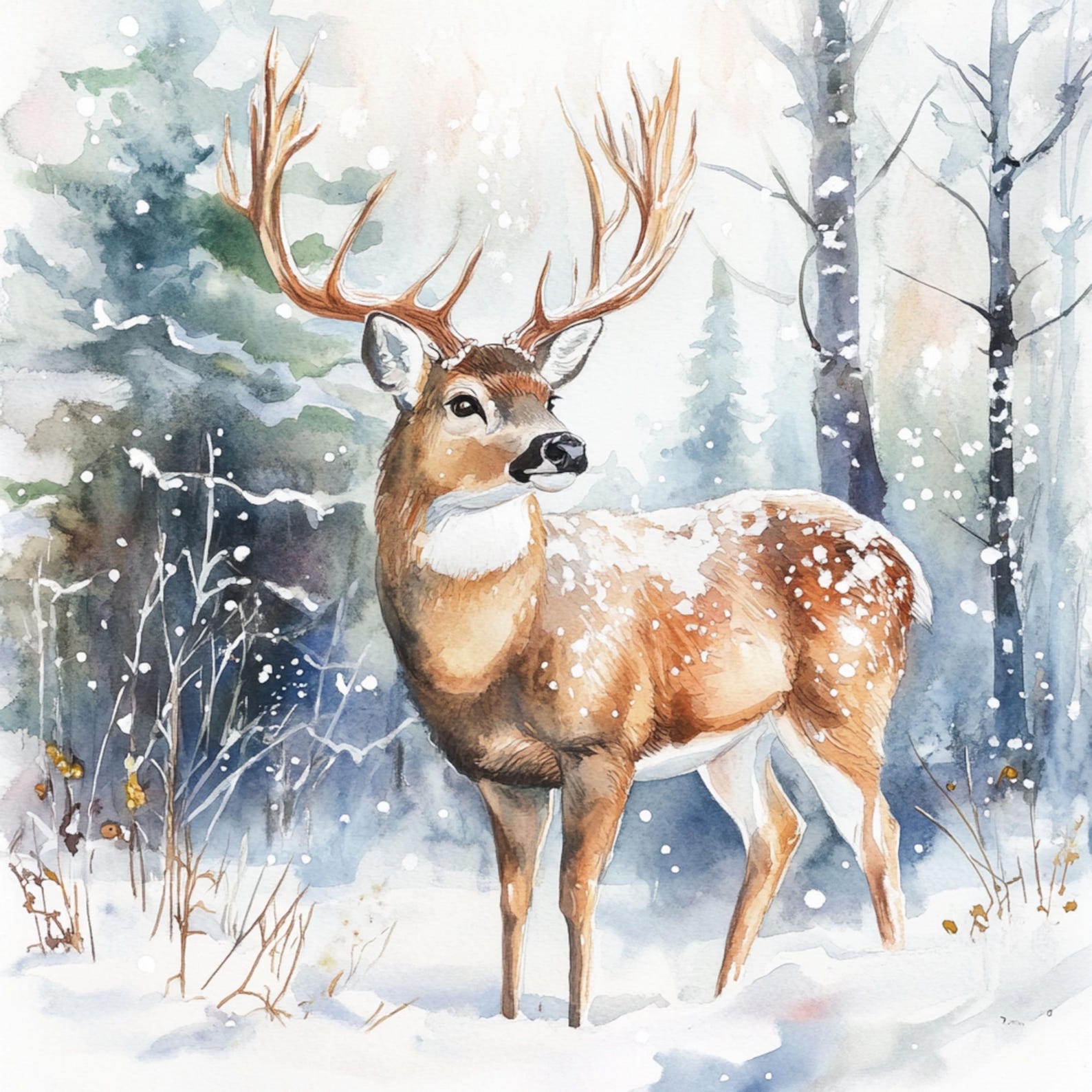 10 Deer Clipart, Deer in Winter Forest, Christmas Deer, Printable ...