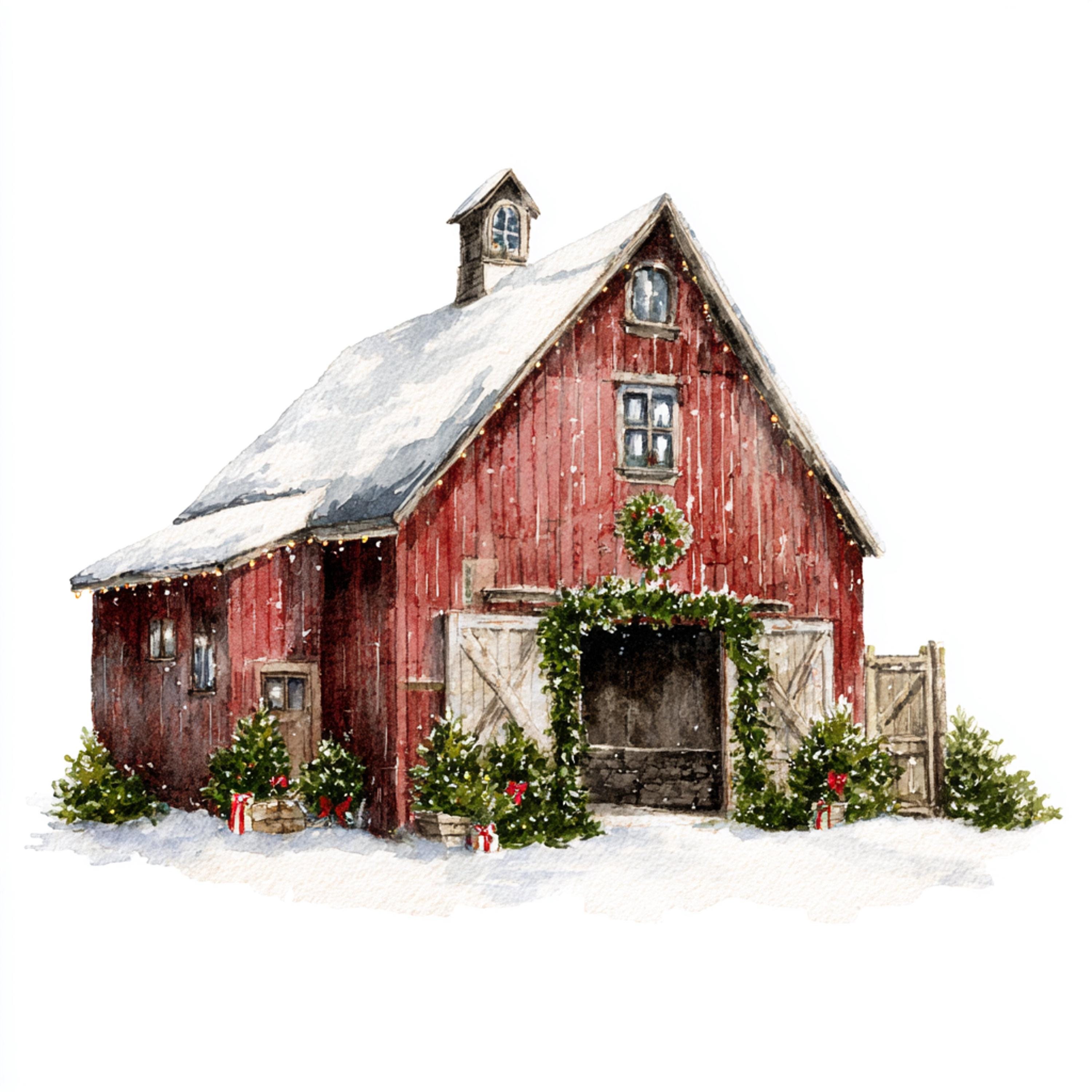 10 Printable Christmas Barn Print, Christmas Country Art, Barn Xmas ...