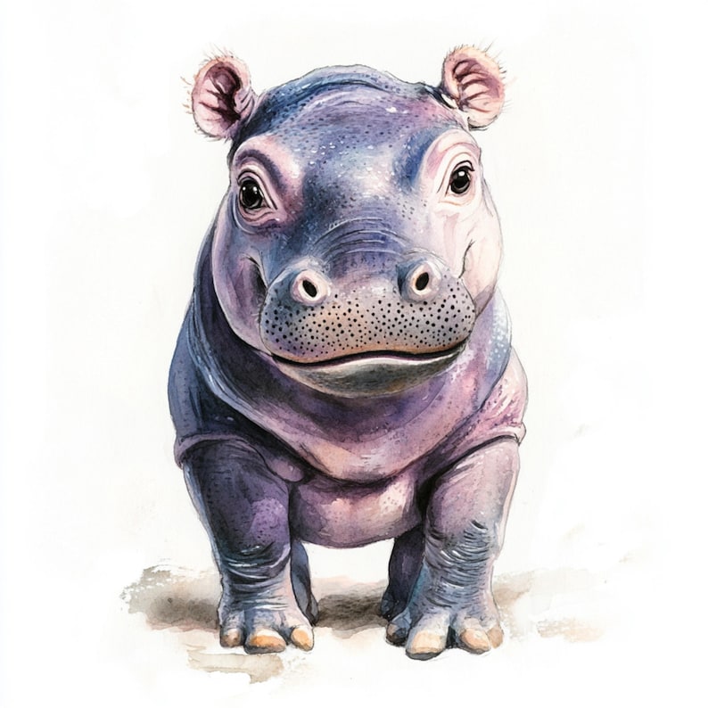 Printable Little Hippo, Watercolor Baby Hippo, 10 Cute Clipart ...