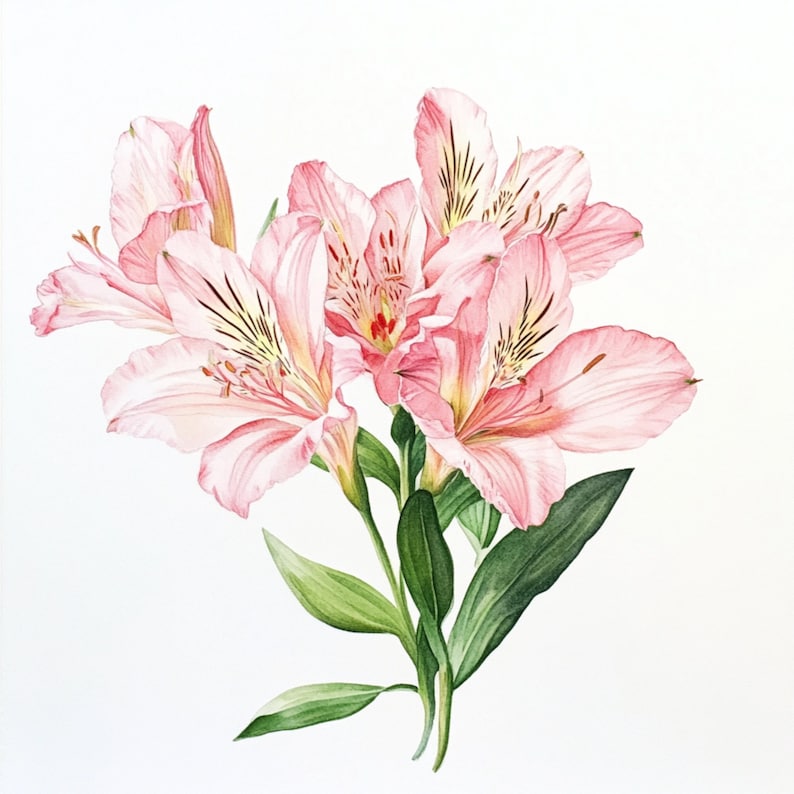 12 Printable Alstroemeria, Pink Flower Alstroemeria, Watercolor Clipart ...