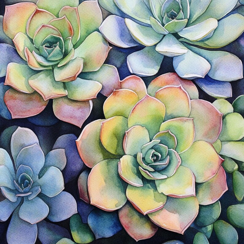 Printable Succulent Decor, Watercolor 10 Images, Succulent Botanical ...