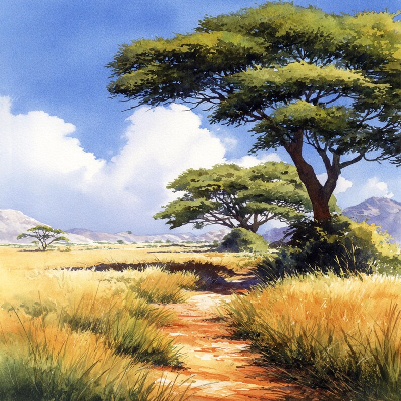 10 Printable Savannah Landscape, Watercolor Natures, African Savannah ...
