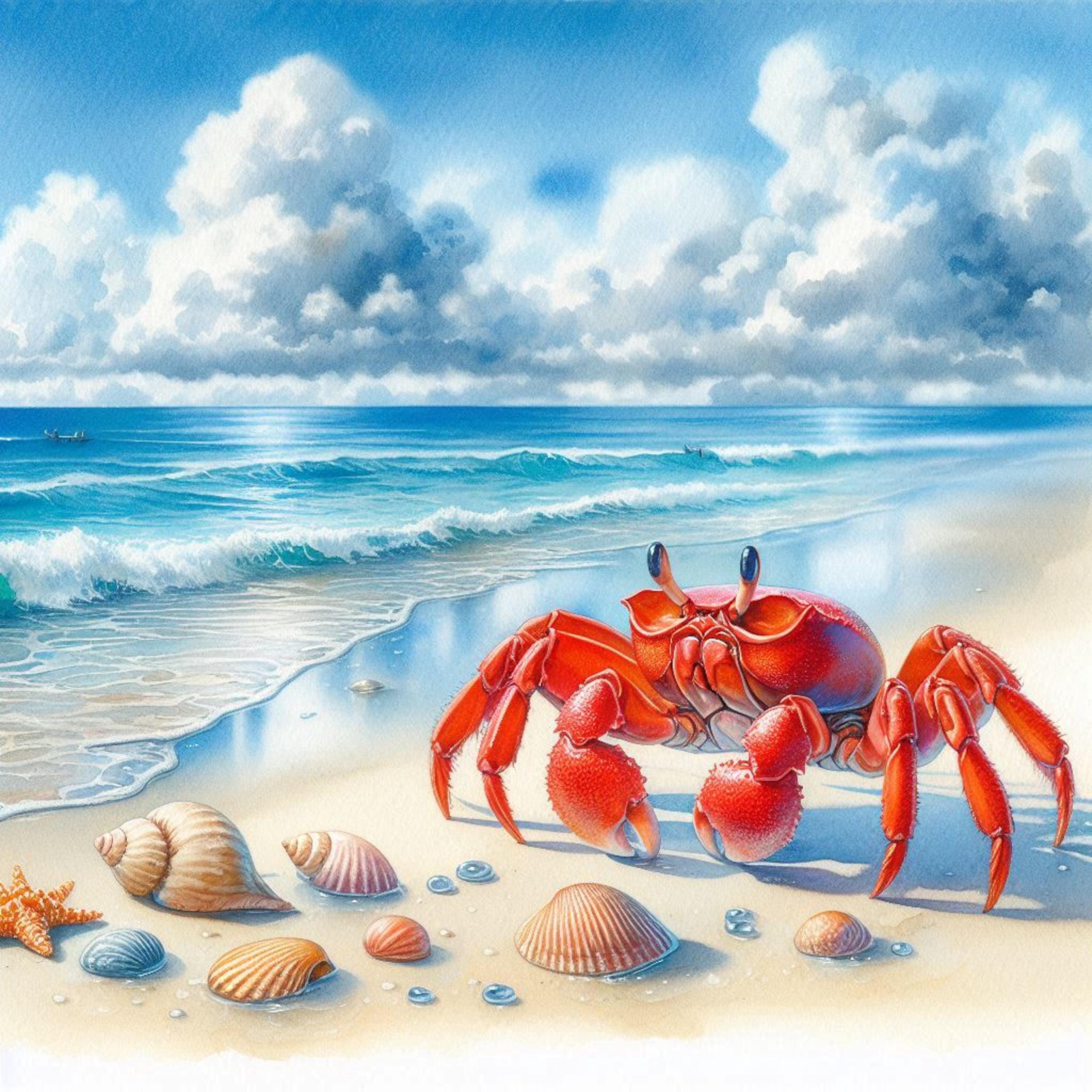 10 Printable Crab on Beach, Crab Watercolor, Nautical Clip Art ...