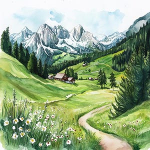 Printable Alps Landscape Art, Alps Art, Mountain Landscape Art ...