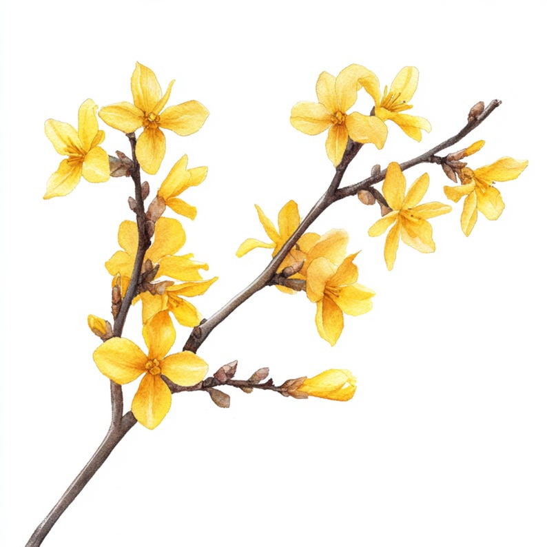 Printable Forsythia Blossom Branch Decor, Forsythia Watercolor Images ...