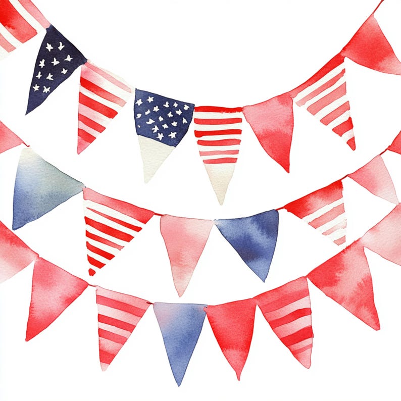 10 Printable USA Flag Garlands, Watercolor Garlands, American Flag ...