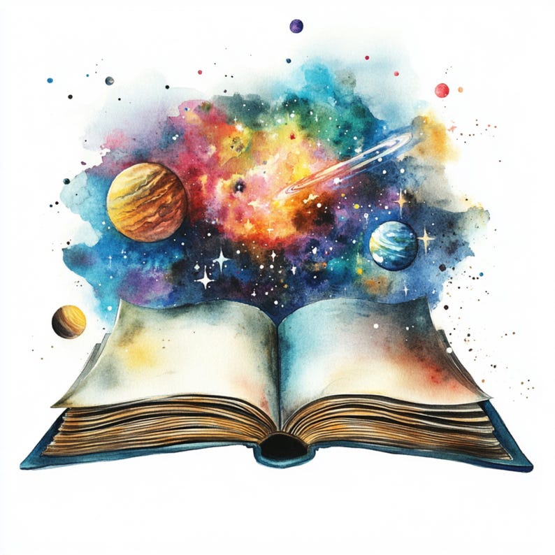10 Printable Open Book, Dream World Art, Book With Cosmic Landscapes ...
