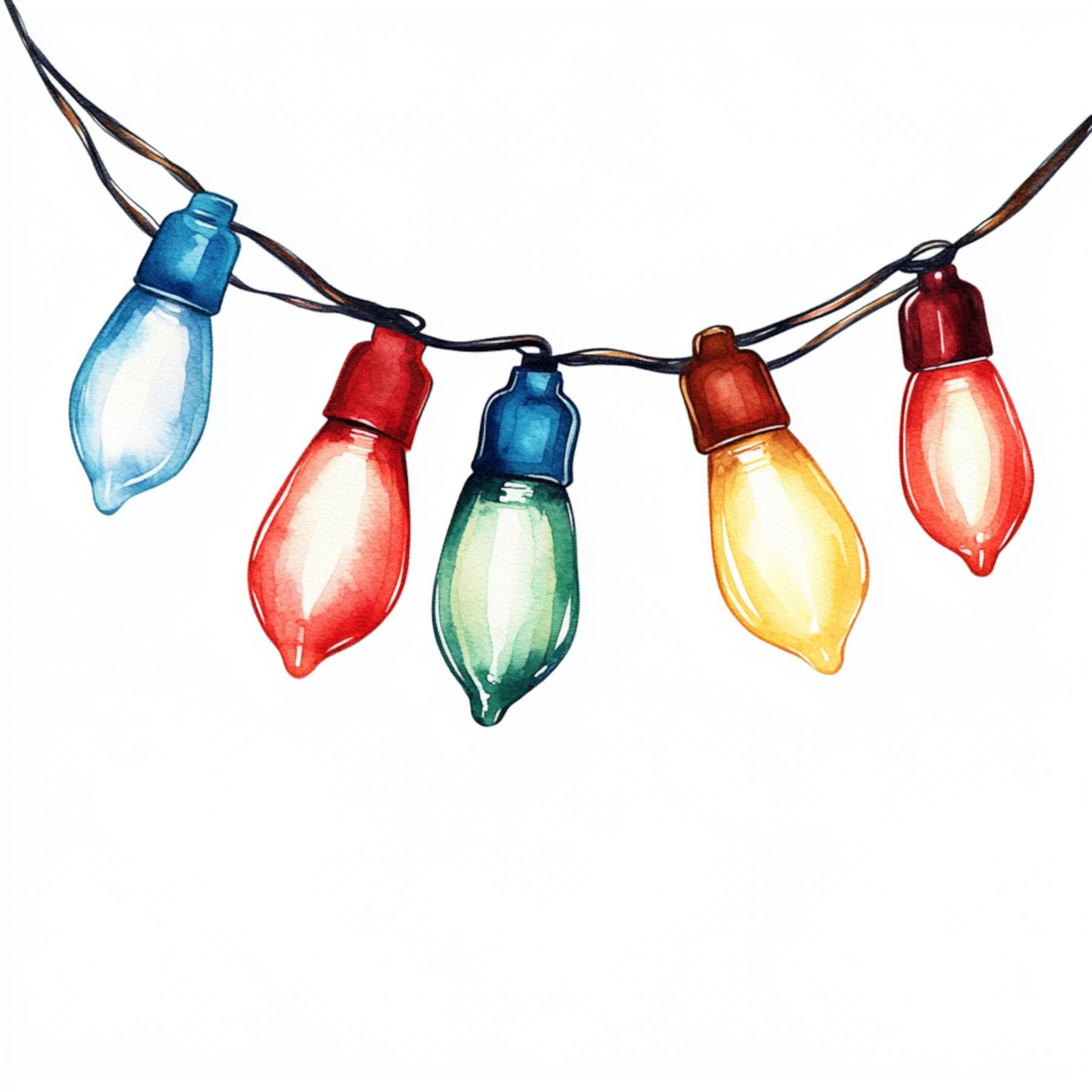 Christmas Lights, Watercolor Images, Christmas Ornament Clipart, Clip ...
