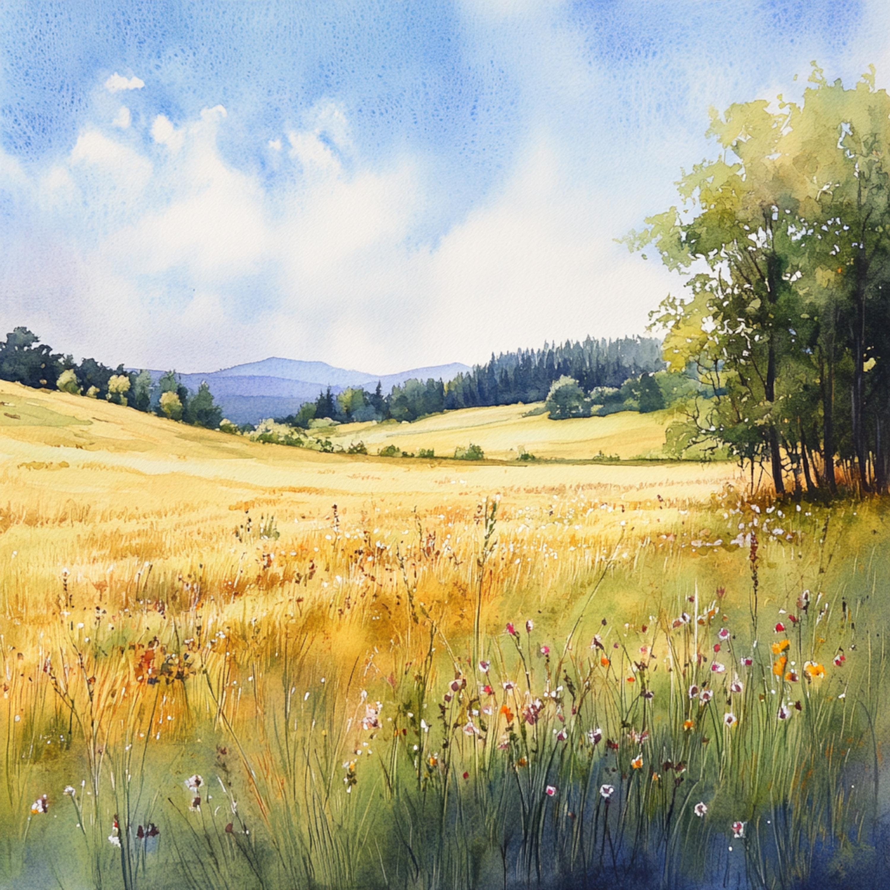 10 Printable Meadow Landscape Art, Watercolor Art, Meadow Plains ...