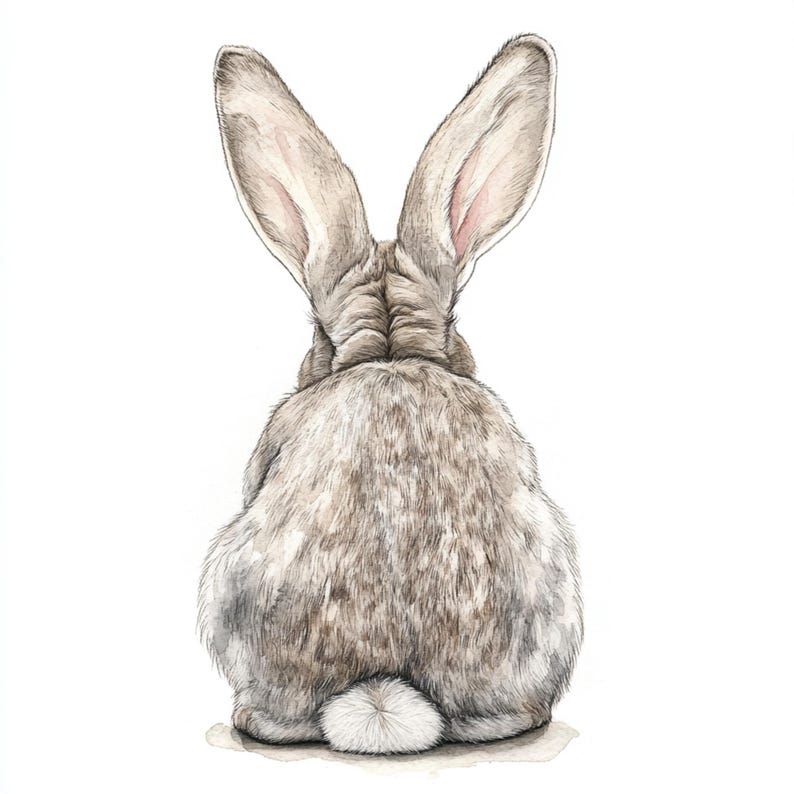 10 Printable Cute Rabbit Butt Clipart, Watercolor Art, Funny Rabbit ...