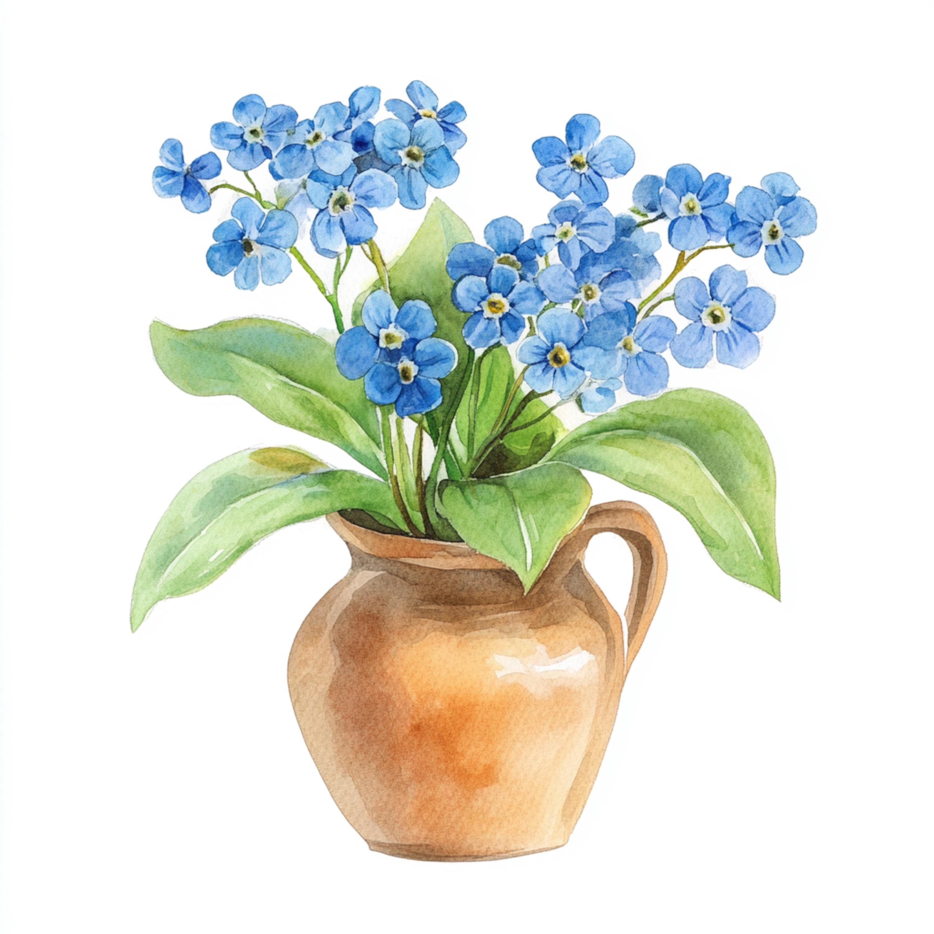 Printable Forget Me Not Art, Watercolor Forgetmenot in Vase, Spring ...