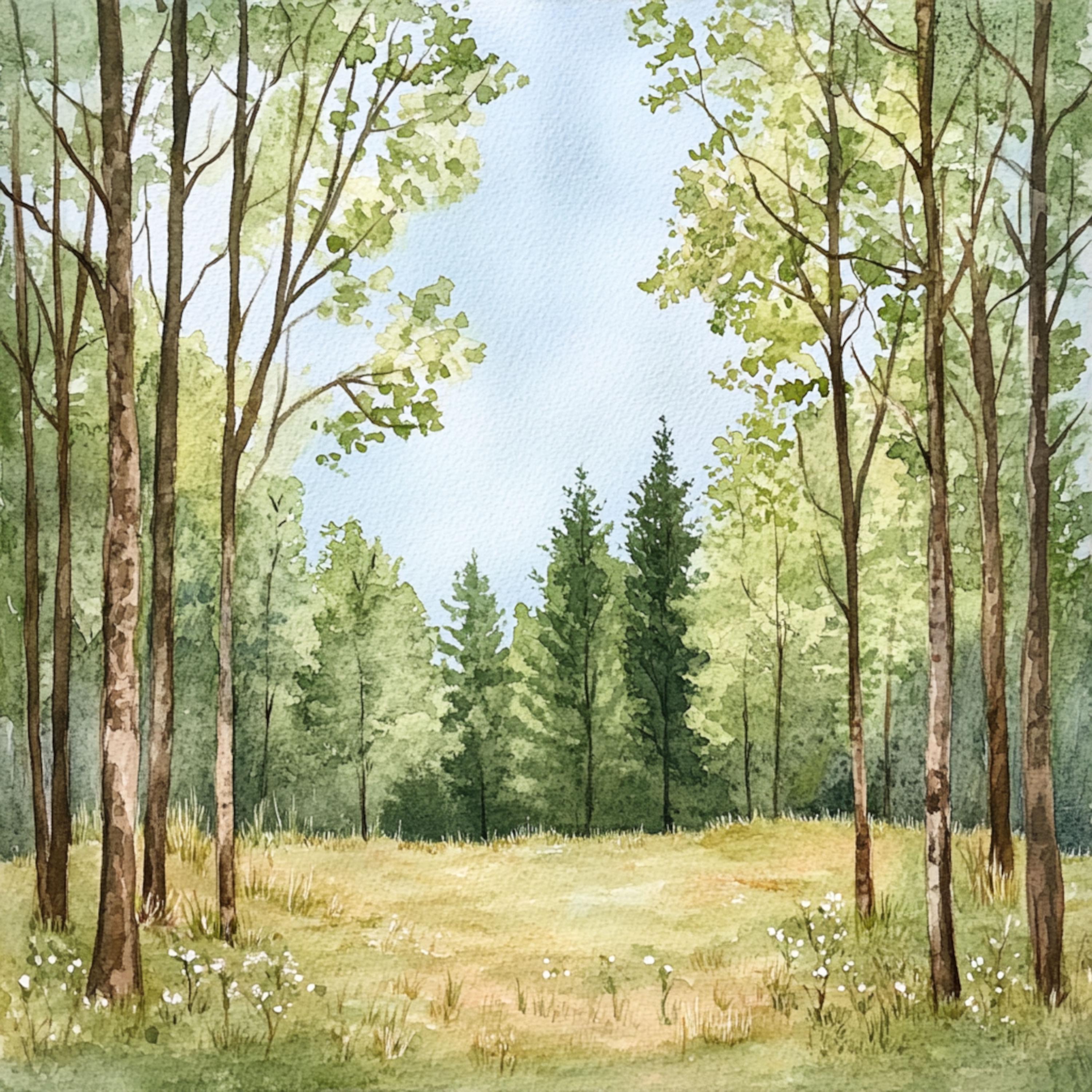 10 Printable Spring Forest, Watercolor Art, Spring Forest, Green Forest ...