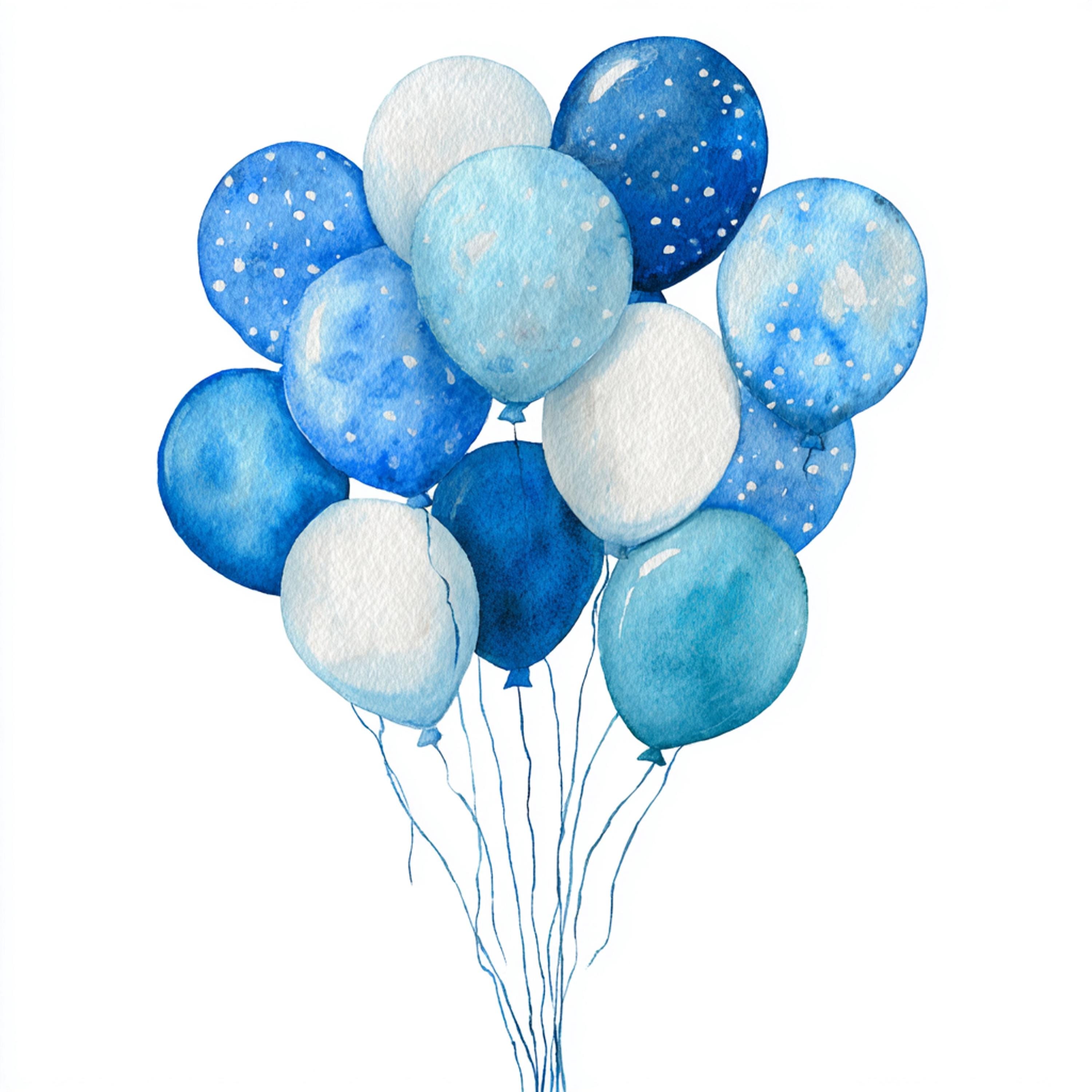 12 Printable Blue Balloons, Watercolor Party, Celebration Decor, Blue ...