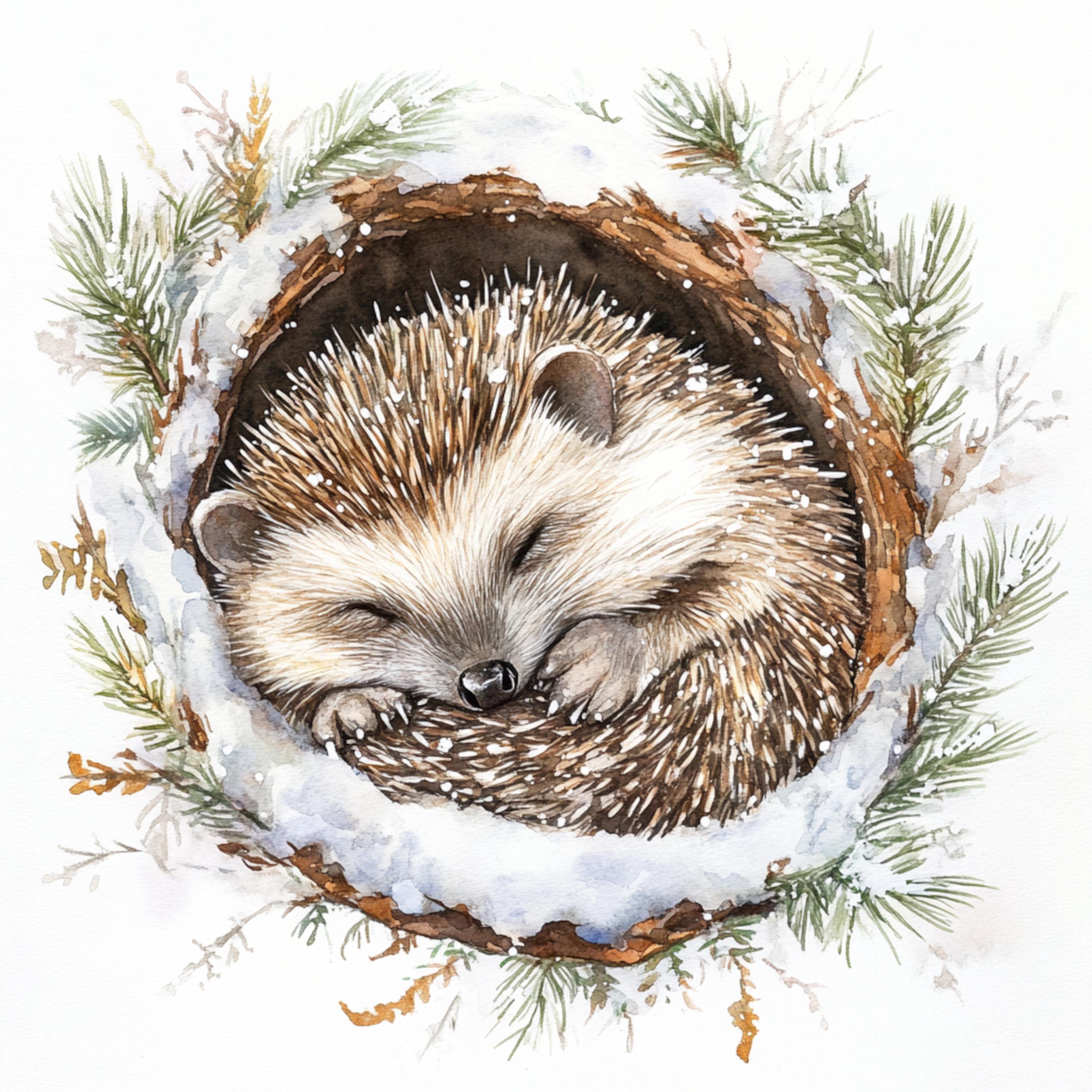 10 Printable Sleeping Hedgehog, Watercolor Hedgehog Hole, Cute Clipart ...