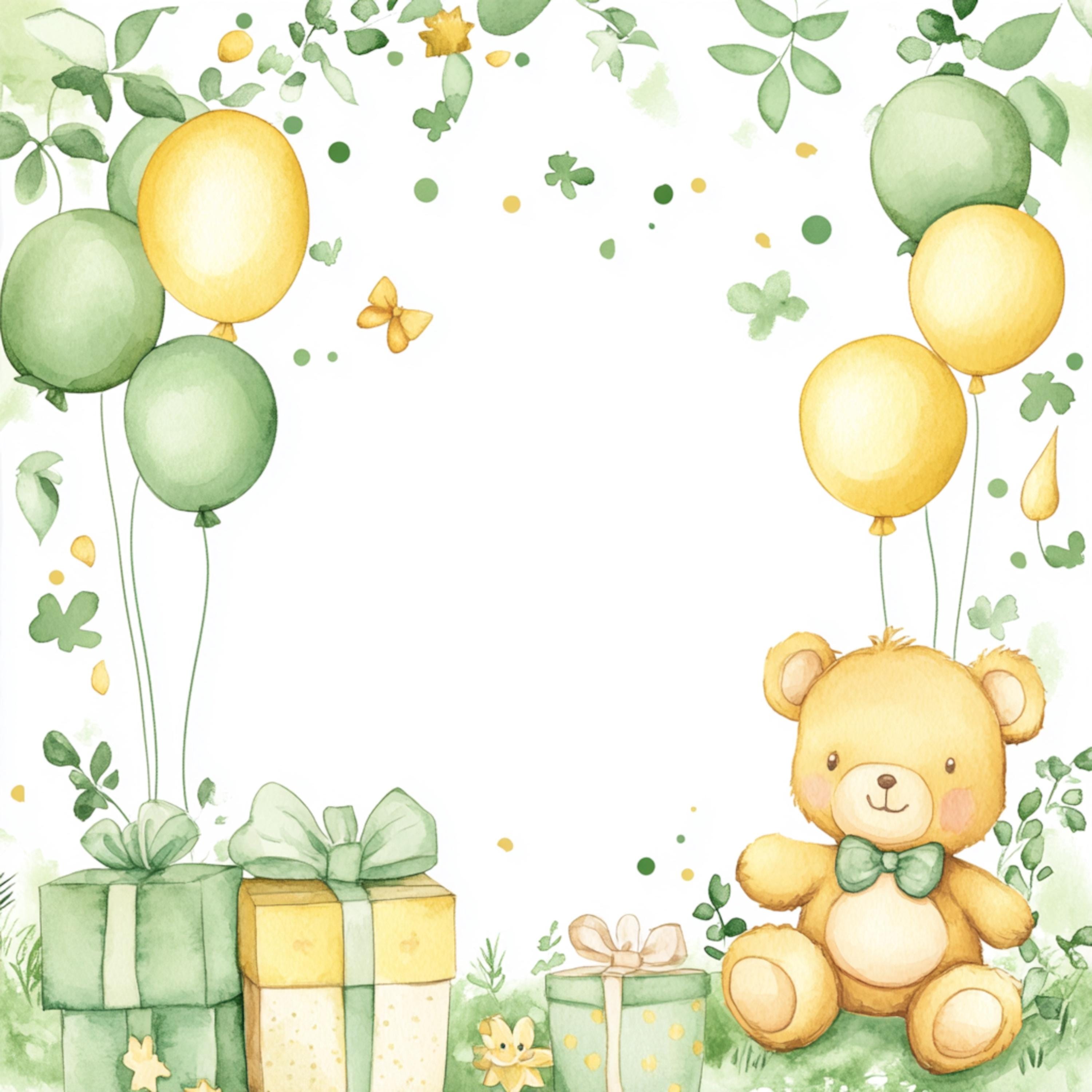 10 Printable Birthday Frames, Watercolr Birthday Frame, Teddy Bear ...