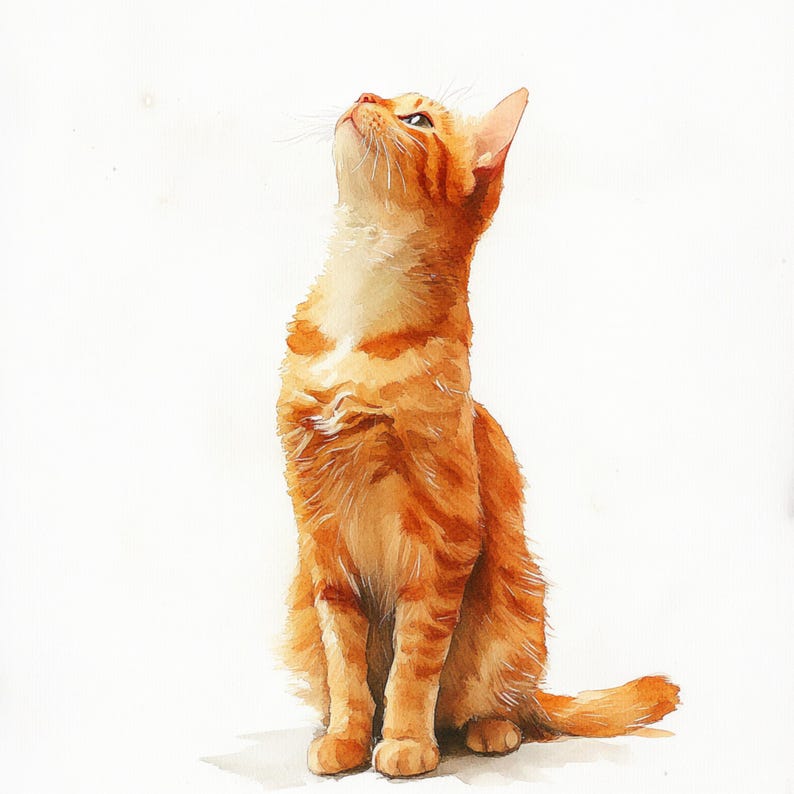 10 Printable Ginger Cat Clipart, Watercolor Art, Cute Ginger Cat, Cat ...