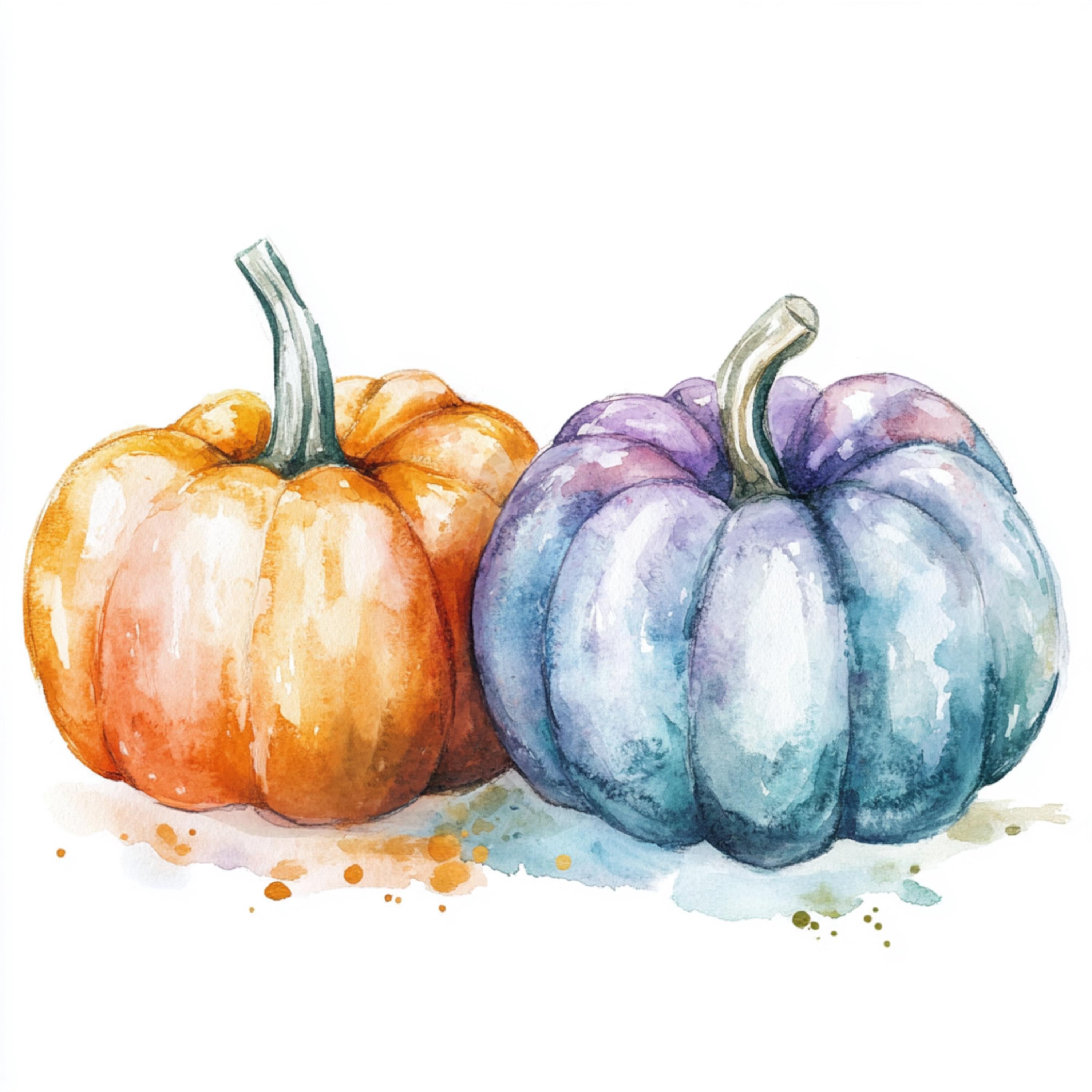 10 Printable Pumpkin Clipart, Watercolor Boho Pumpkin, Commersial Use ...
