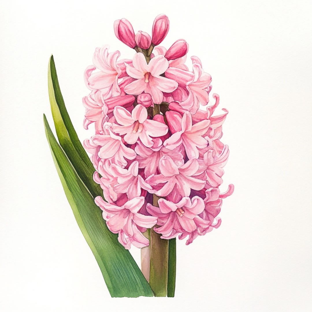10 Printable Pink Hyacinth Flowers, Watercolor Flower, Hyacinth ...