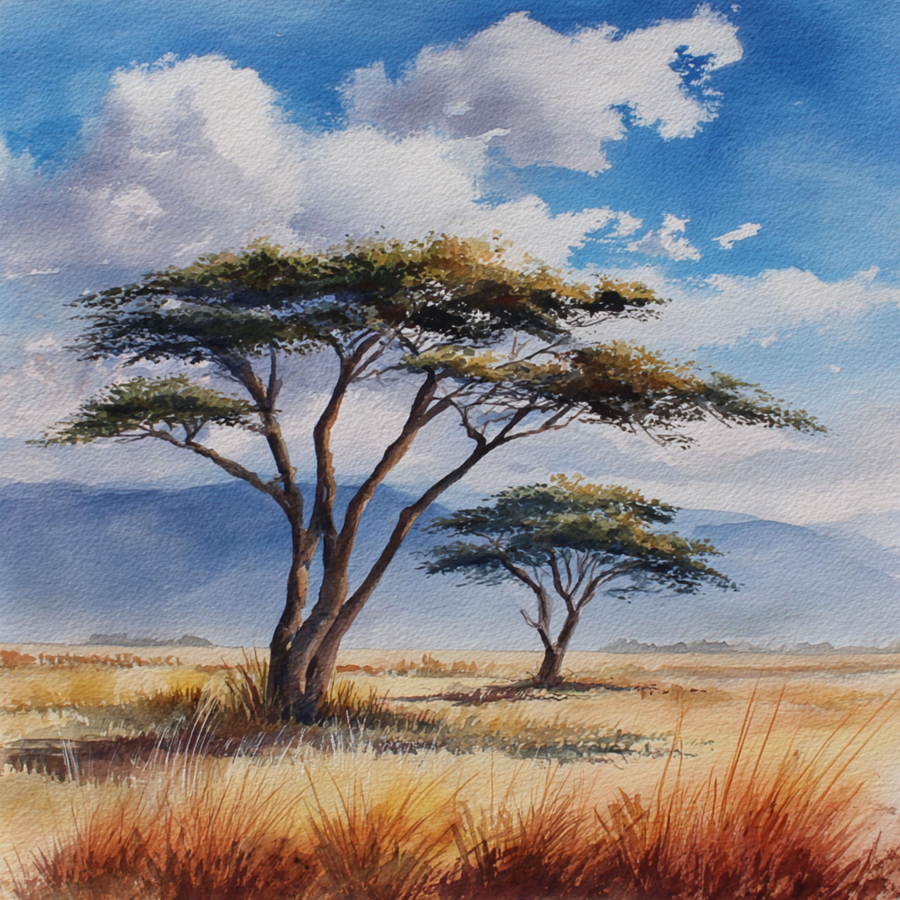 10 Printable Savannah Landscape, Watercolor Natures, African Savannah ...
