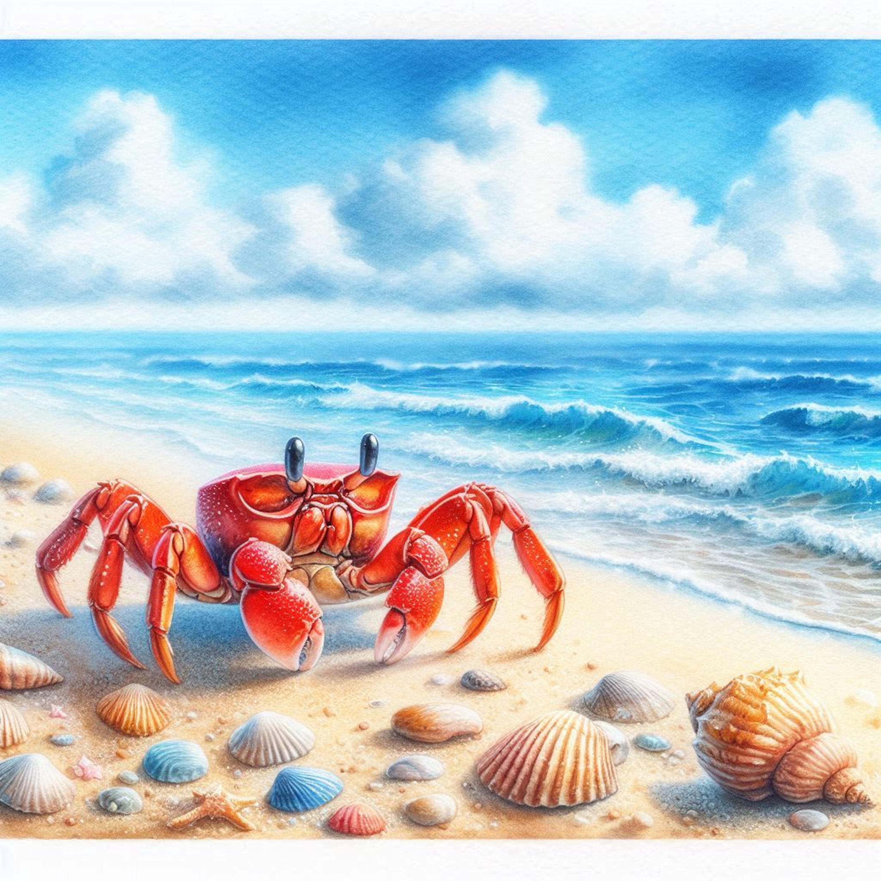 10 Printable Crab on Beach, Crab Watercolor, Nautical Clip Art ...
