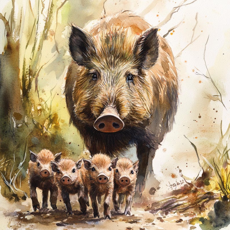 10 Printable Boar Art, Boar and Baby Clipart, Watercolor Boars, High ...