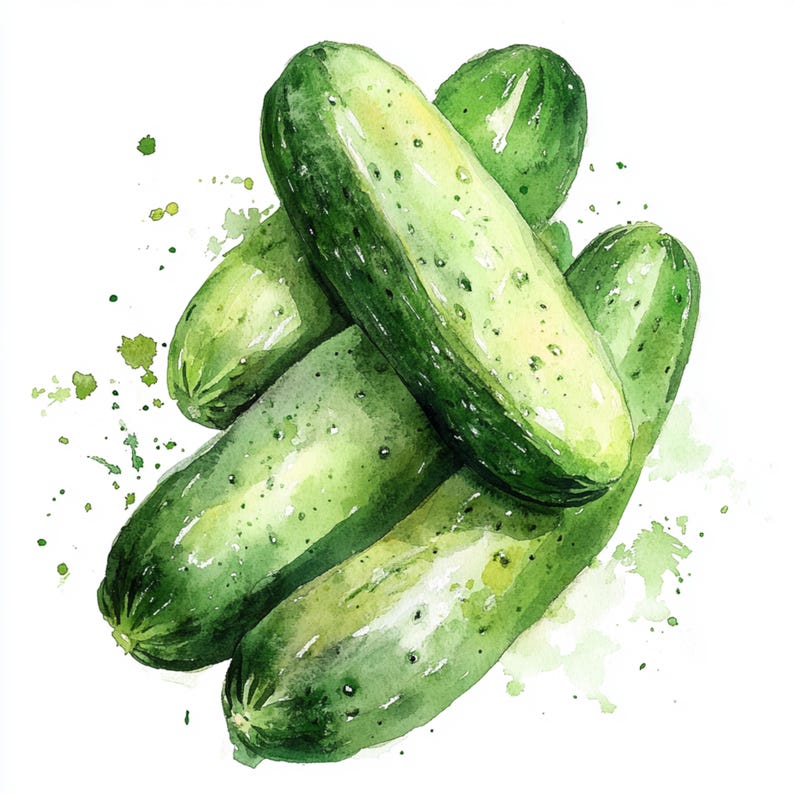 Printable Cucumber Decor, Watercolor Cucumbers, Cucumber Art, 10 Clip ...