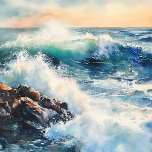 9 Printable Ocean, Seaside Watercolor, Waves Illustration, Sea Lover ...