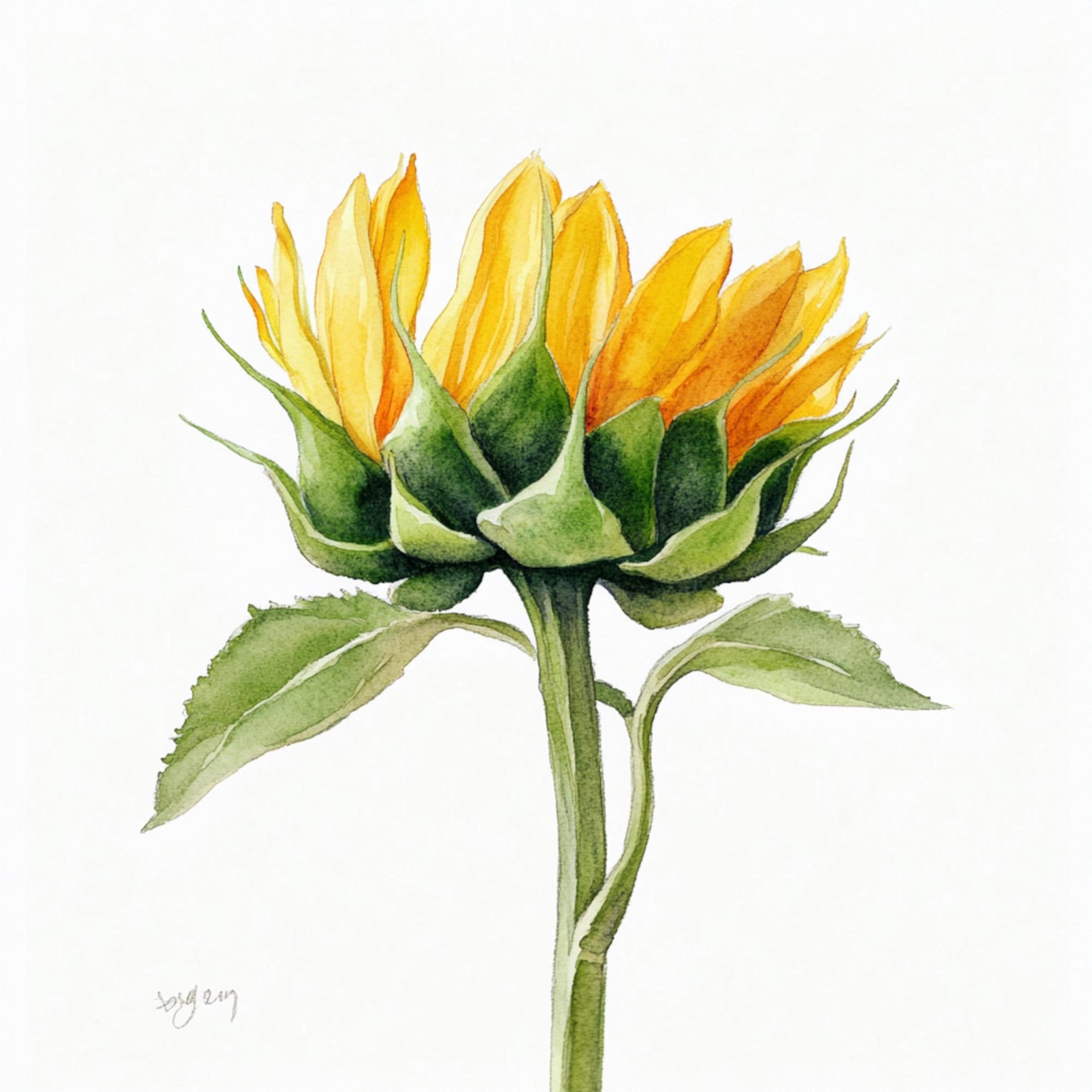 10 Printable Sunflower Art, Watercolor Images, Sunflower Botanical Art ...