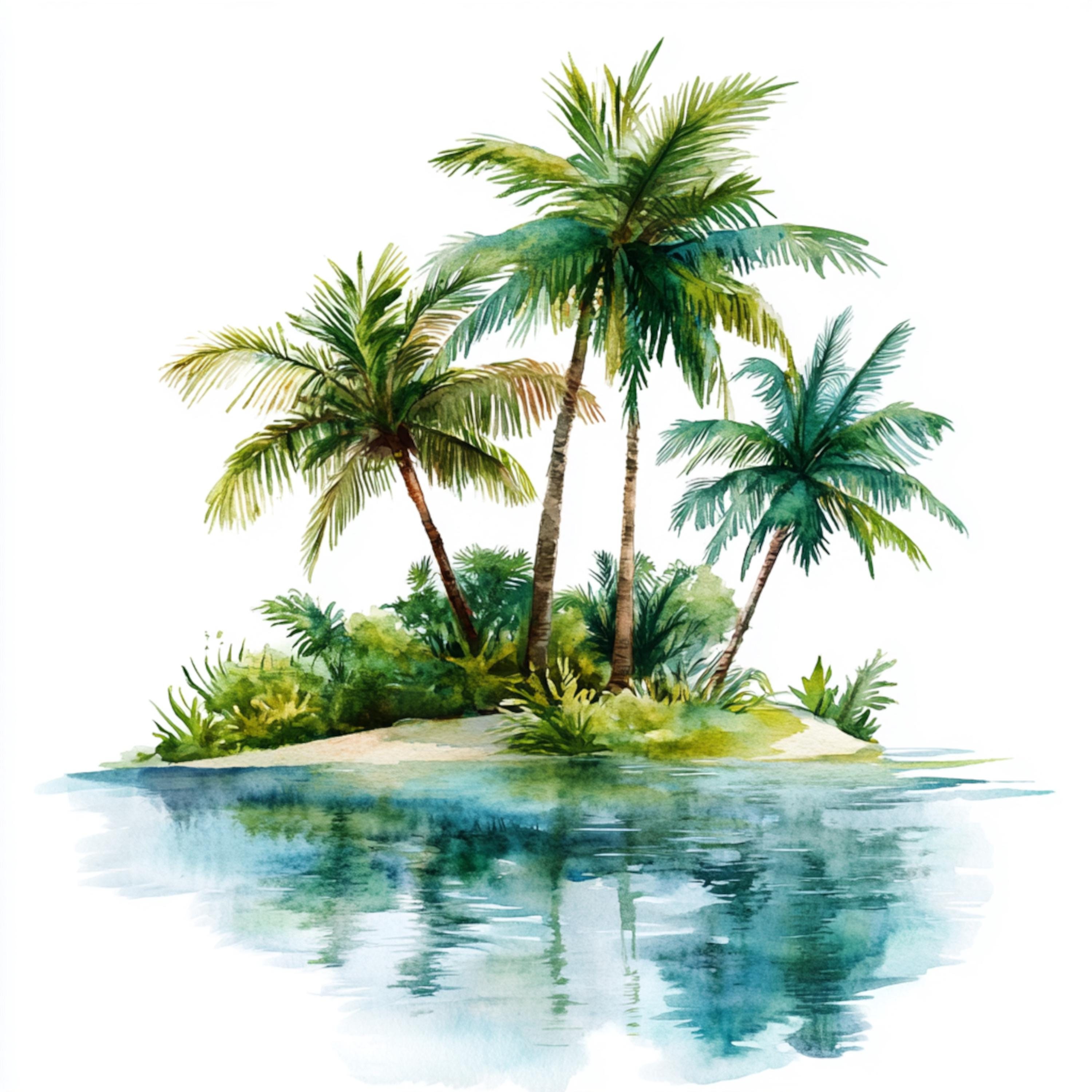 Printable Tropical Island, Watercolor Art, Island Coast Print, 10 Clip ...