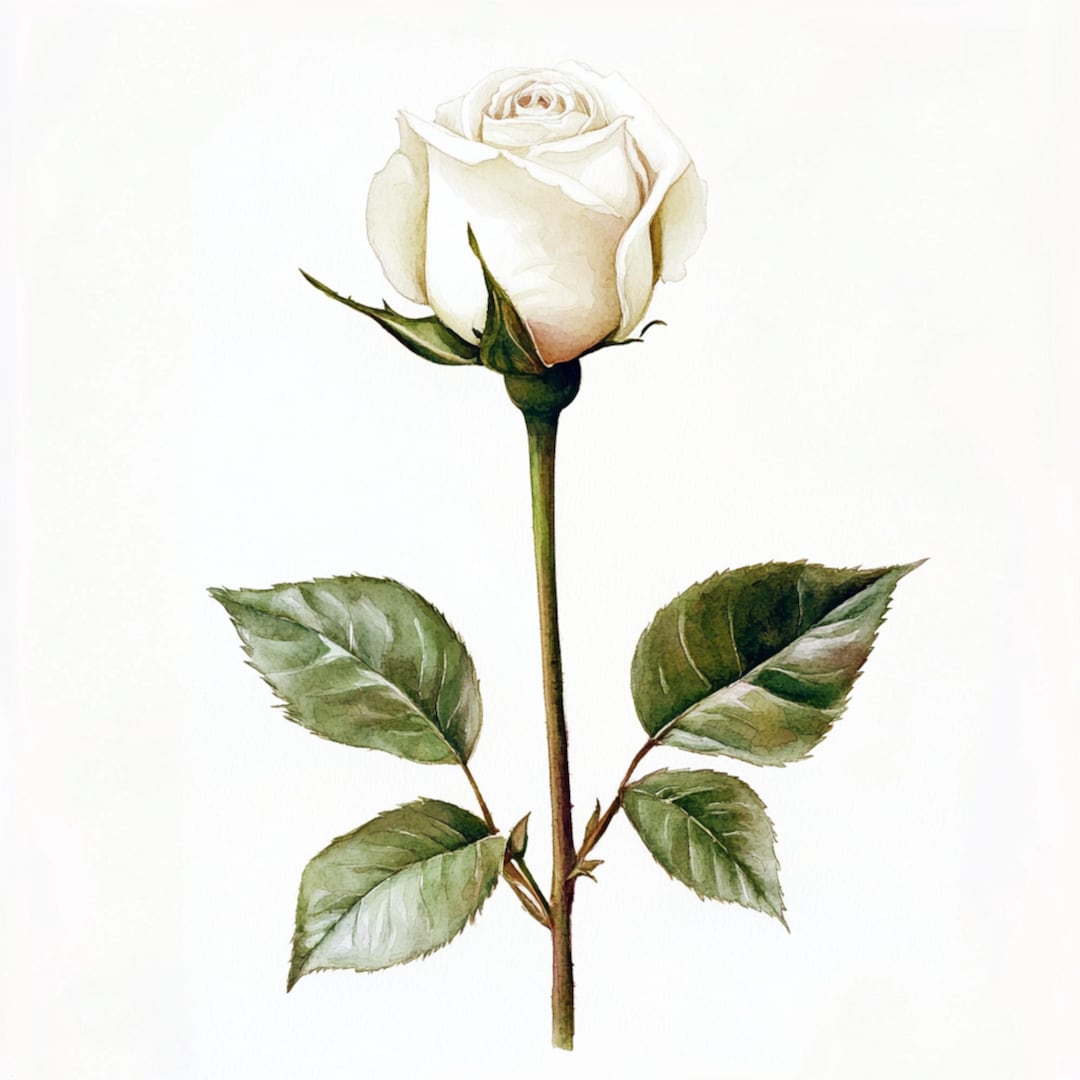 10 Printable White Rose Arts, Watercolor Rose Bud, Rose Bud Botanical ...