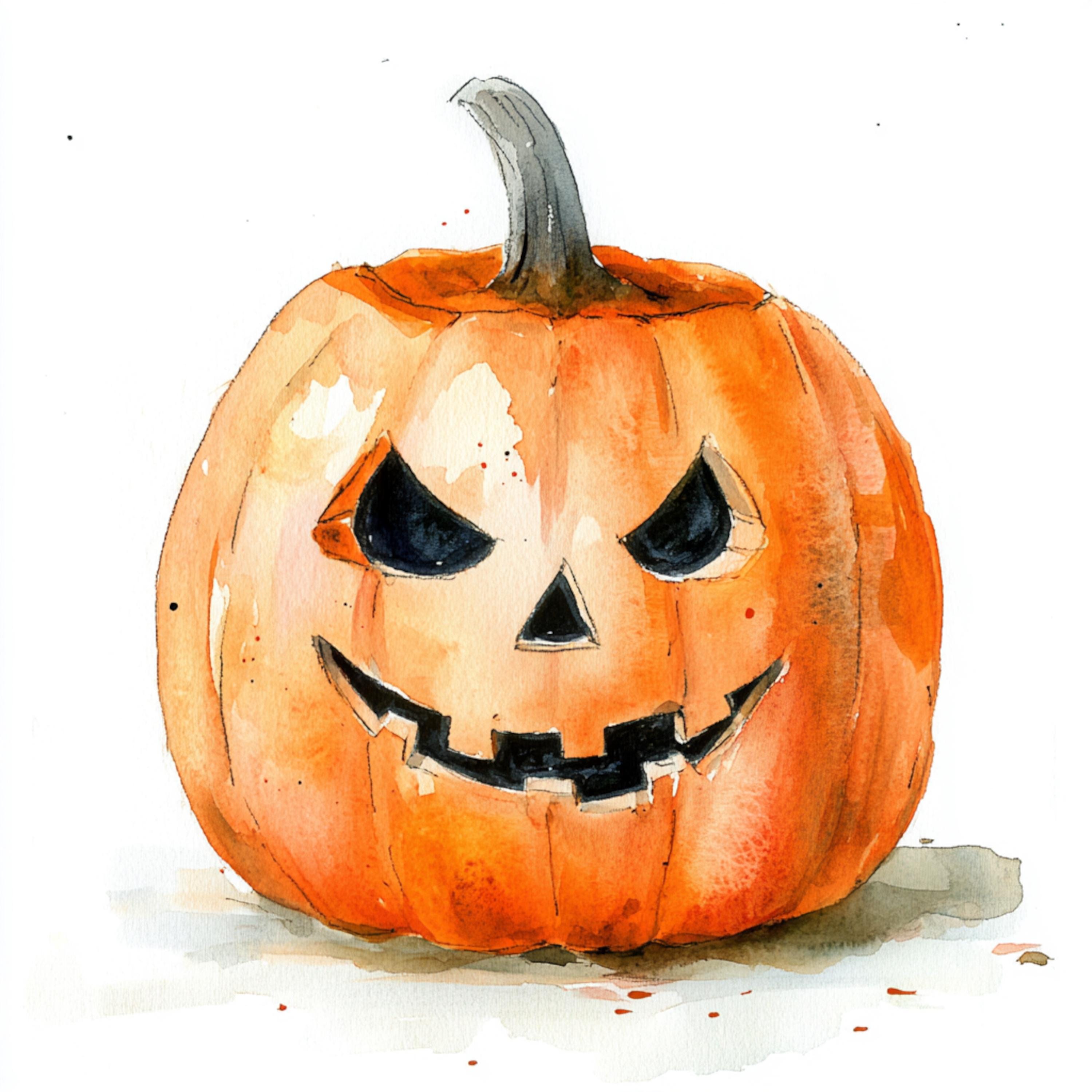 12 Printable Halloween Clipart, Watercolor Jack O' Lantern, High ...